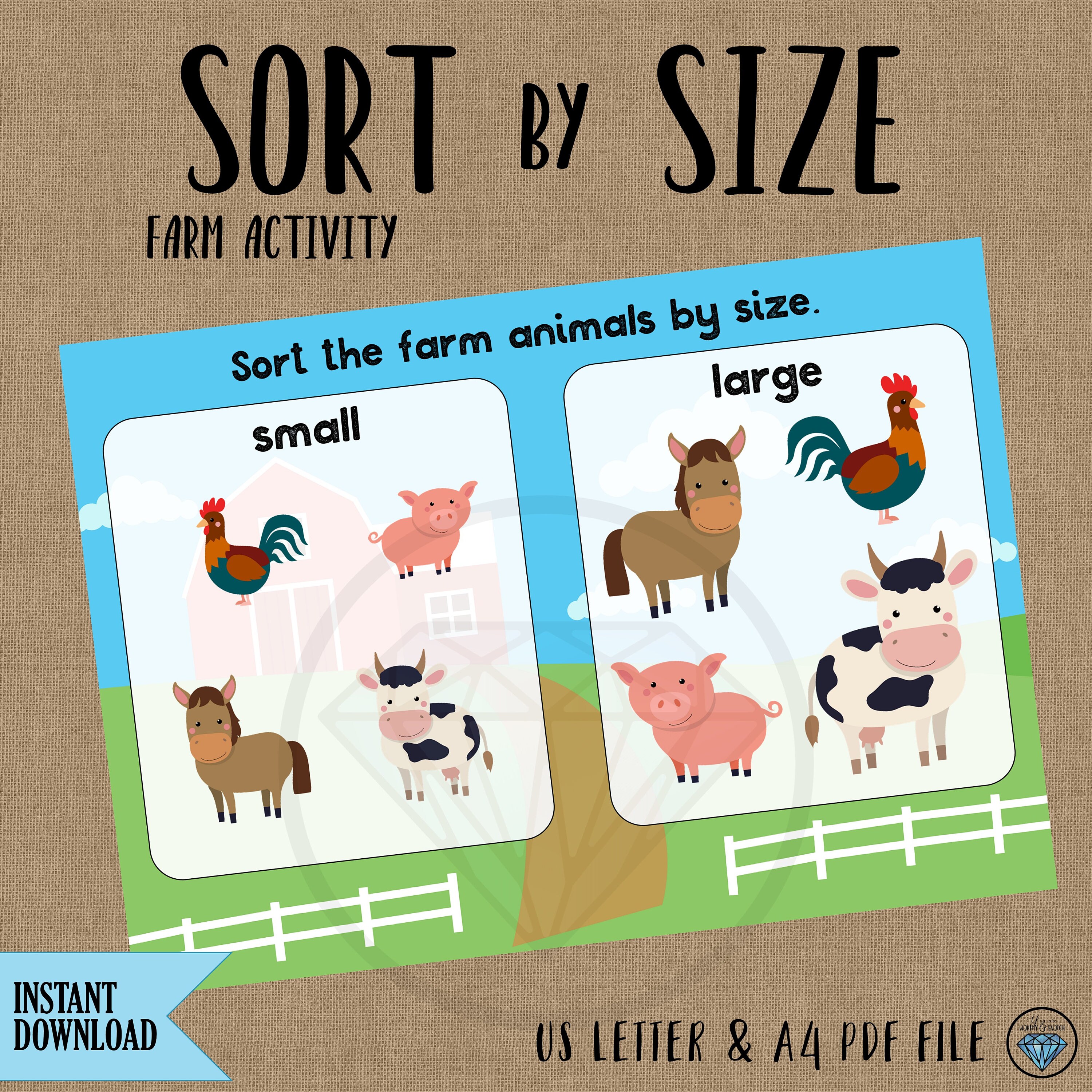Farm Activity, Sort by Size, Preschool Printables, Busy Binder ...