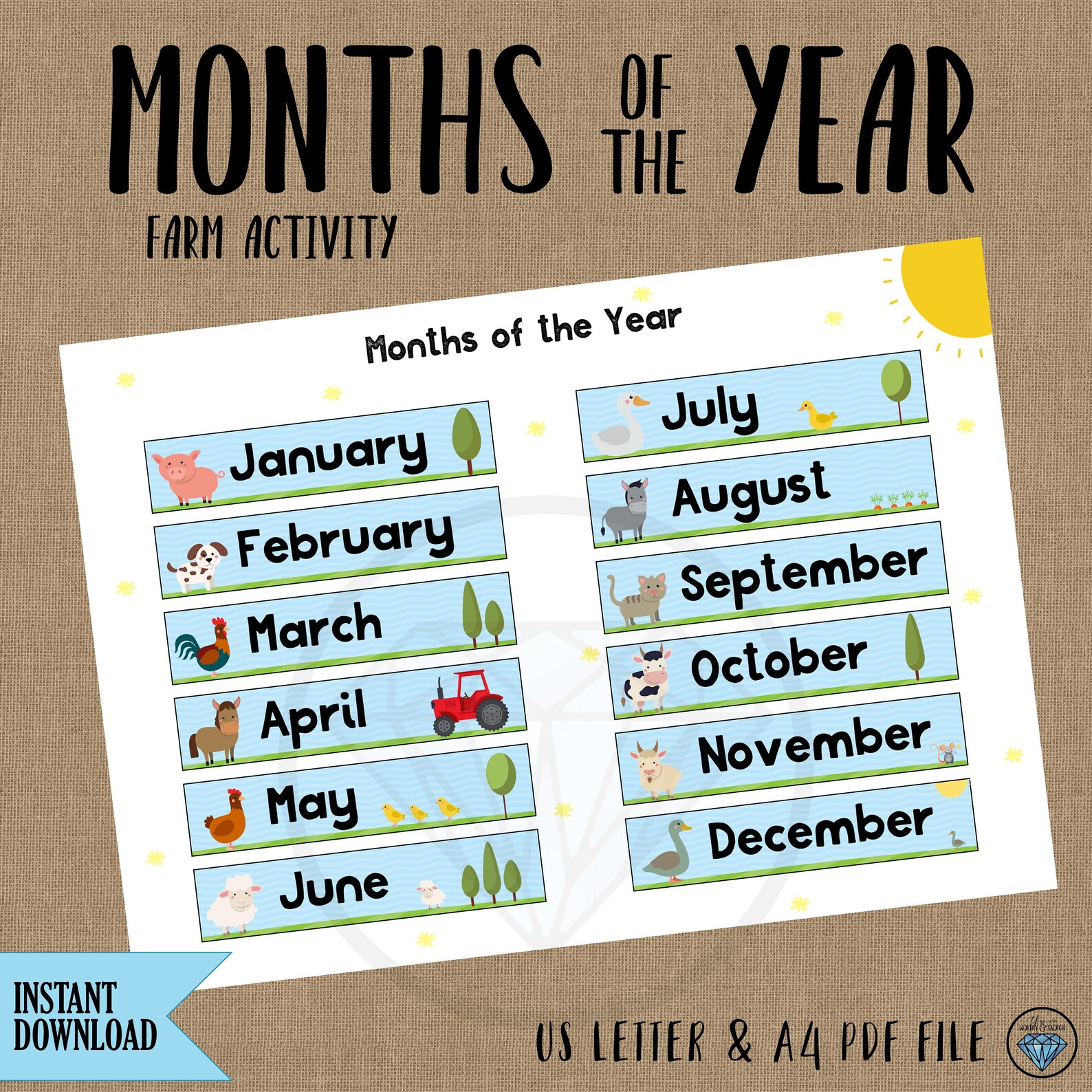 Farm Theme Months of the Year Preschool Printables Busy | Etsy