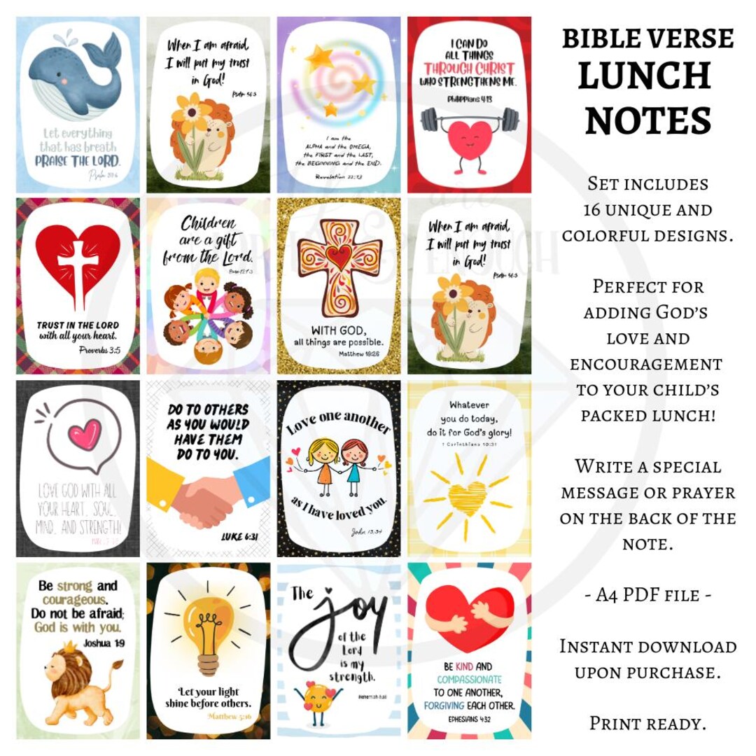 Bible Verse Lunch Notes for Kids, Printable Scripture Cards, Daily ...