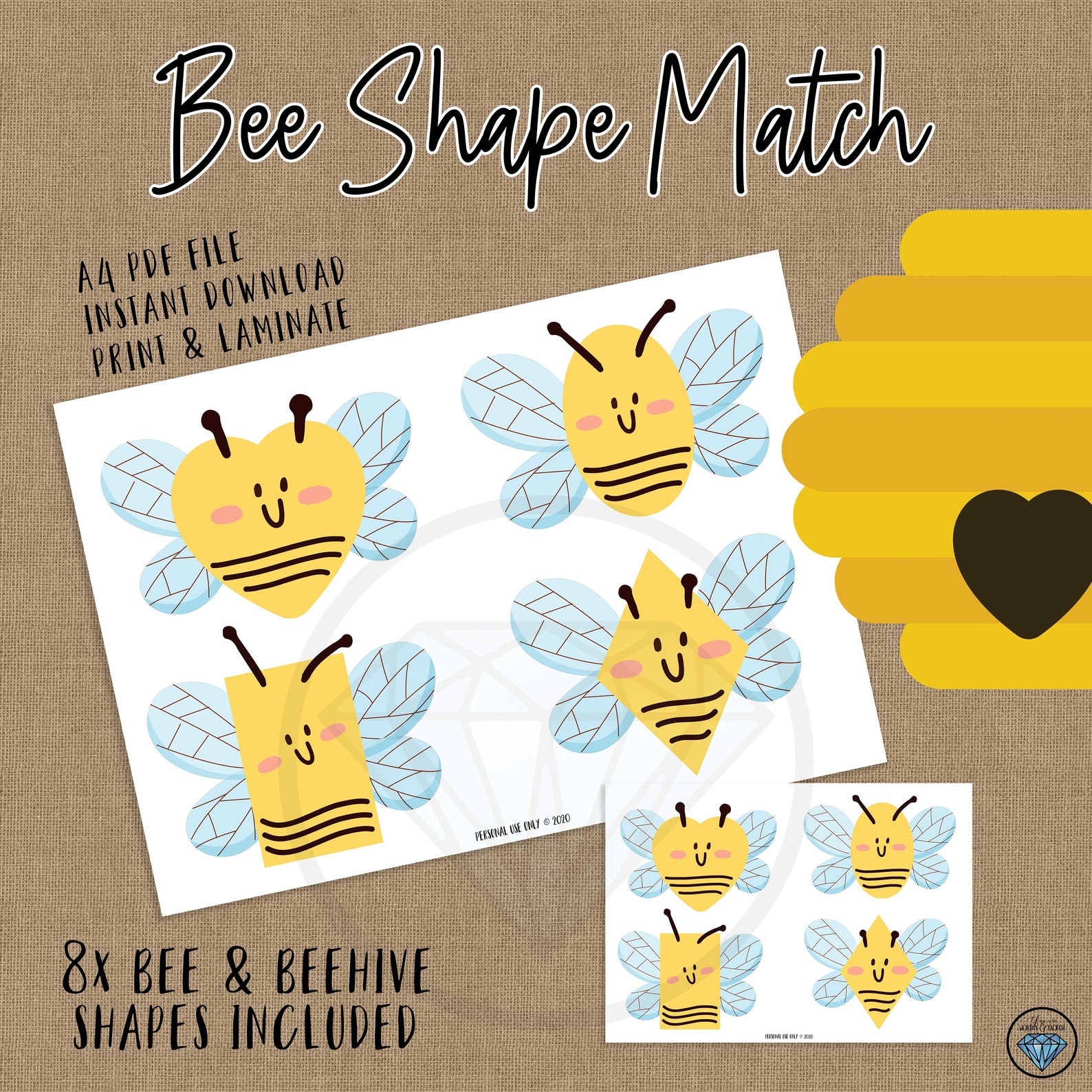 Shape Match, Bees & Beehives, Preschool Printables, Busy Binder ...