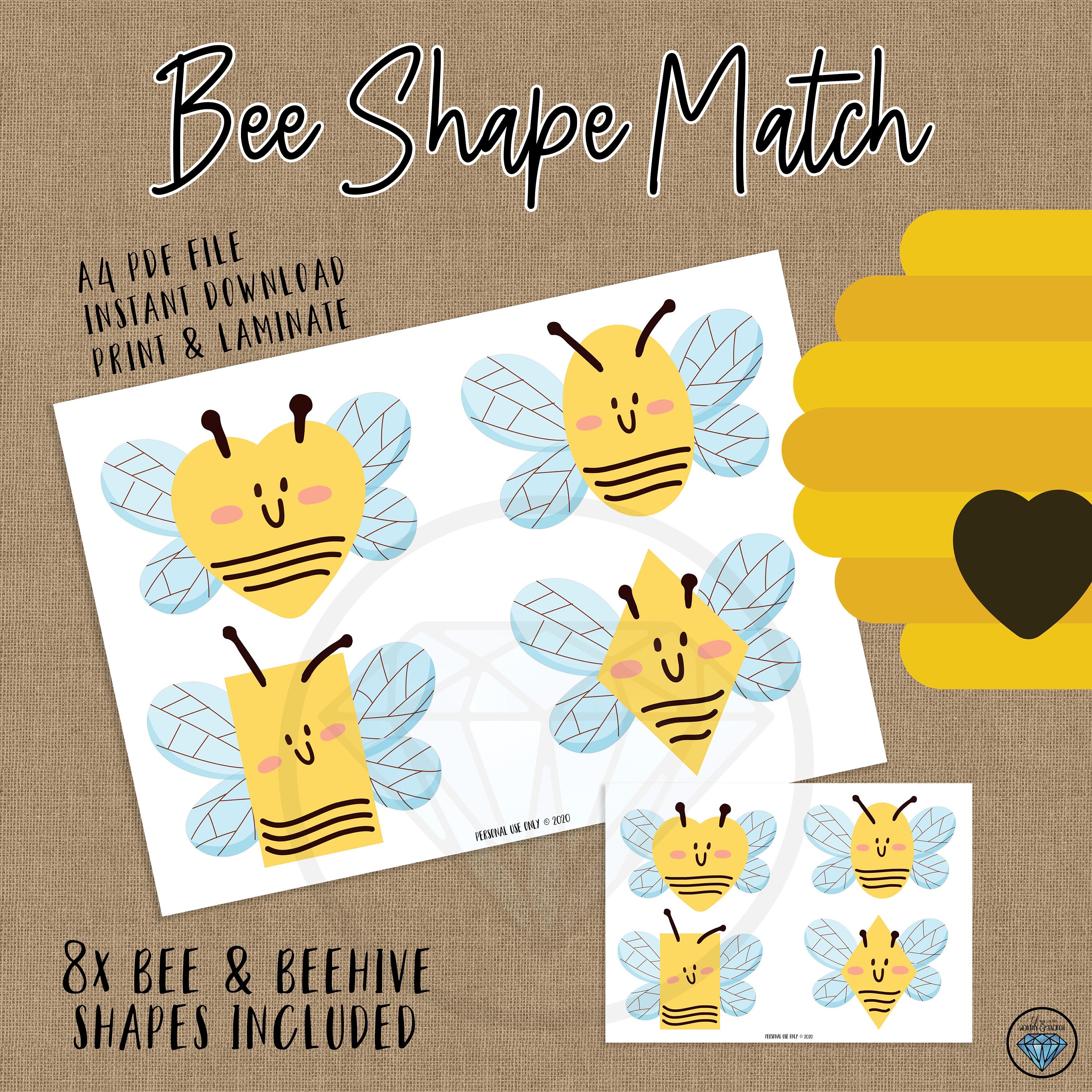 Shape Match Bees & Beehives Preschool Printables Busy - Etsy UK