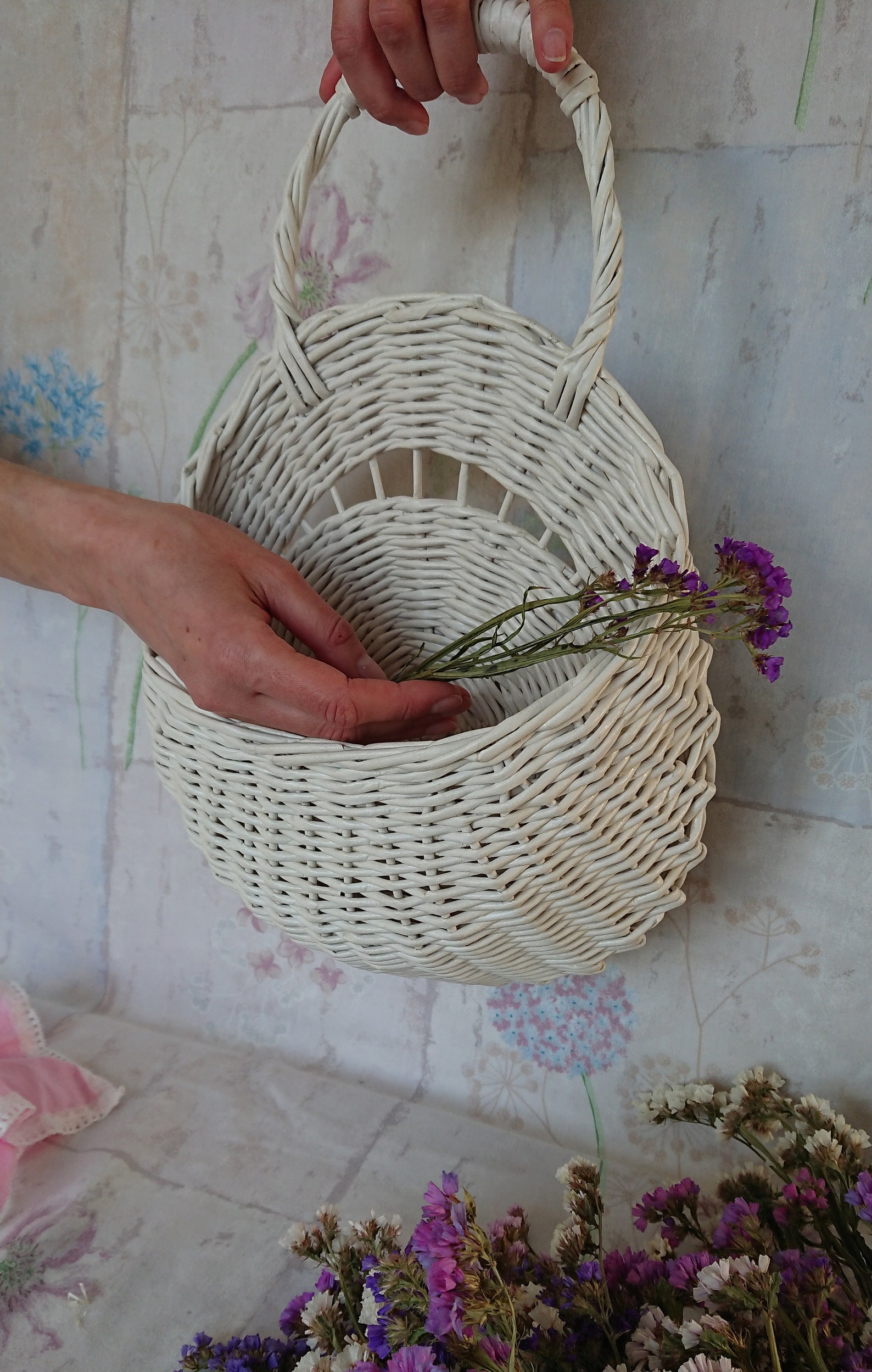 White Flower Basket Wicker Door Basket Wall Hanging Flower - Etsy