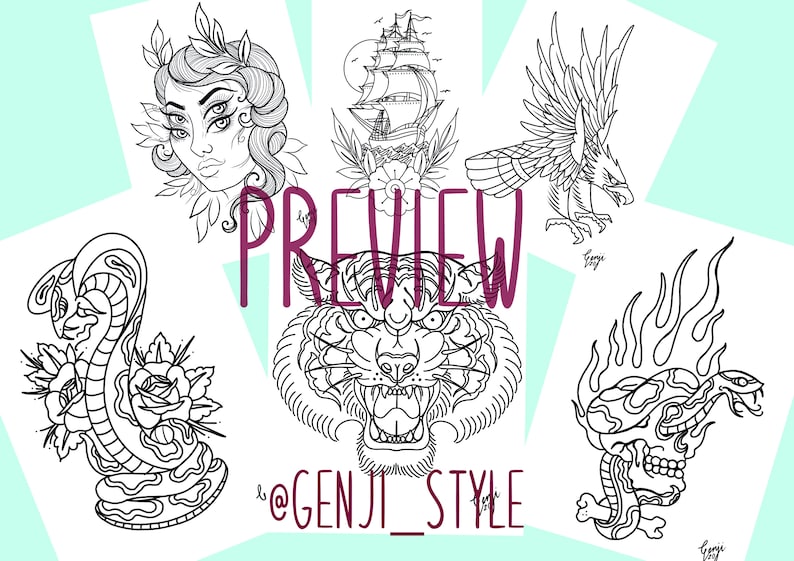 DIY Tattoo Flash Colouring in Book - Etsy