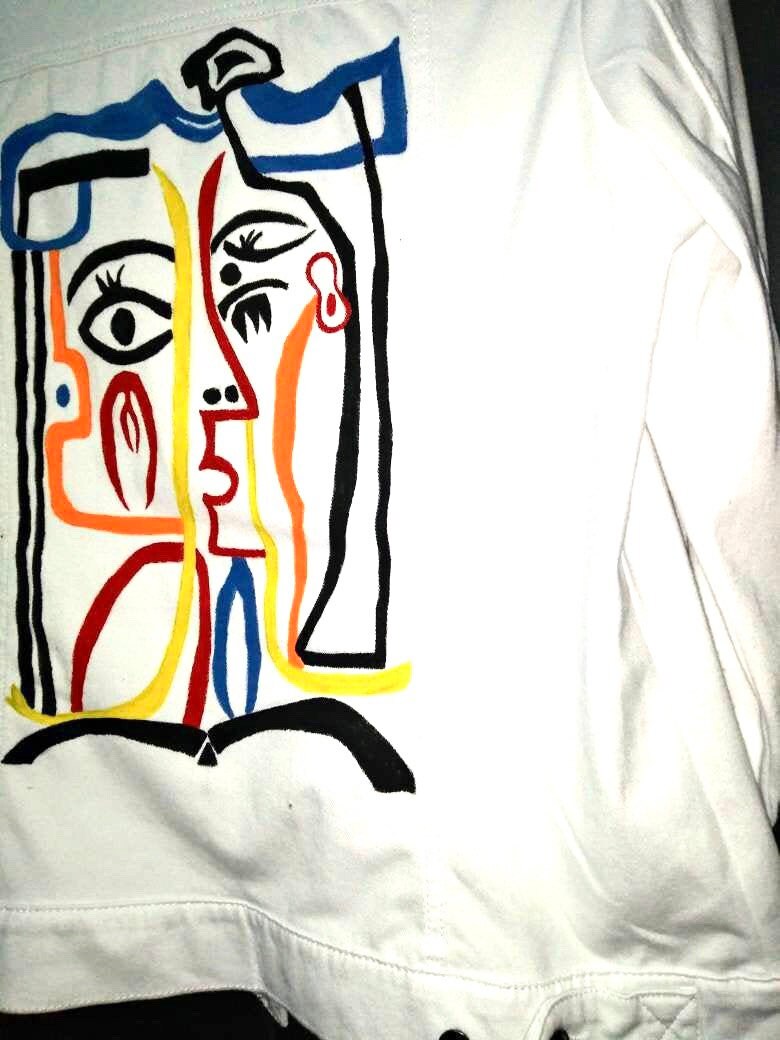 Picasso Inspired White Denim Jacket Size Large Soft Stretch - Etsy