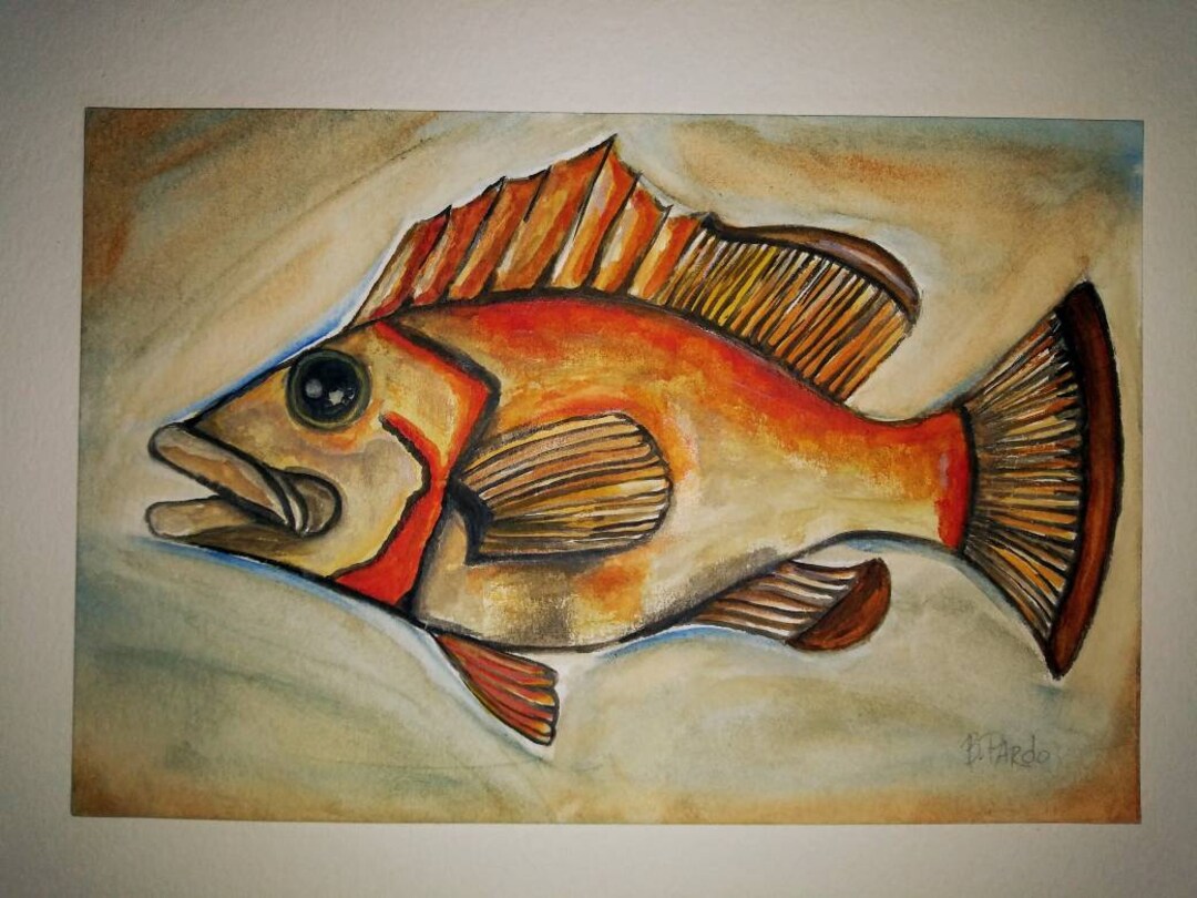 Wall Art, "orange Fish", Original Art, Made in USA Watercolor, Pencil ...