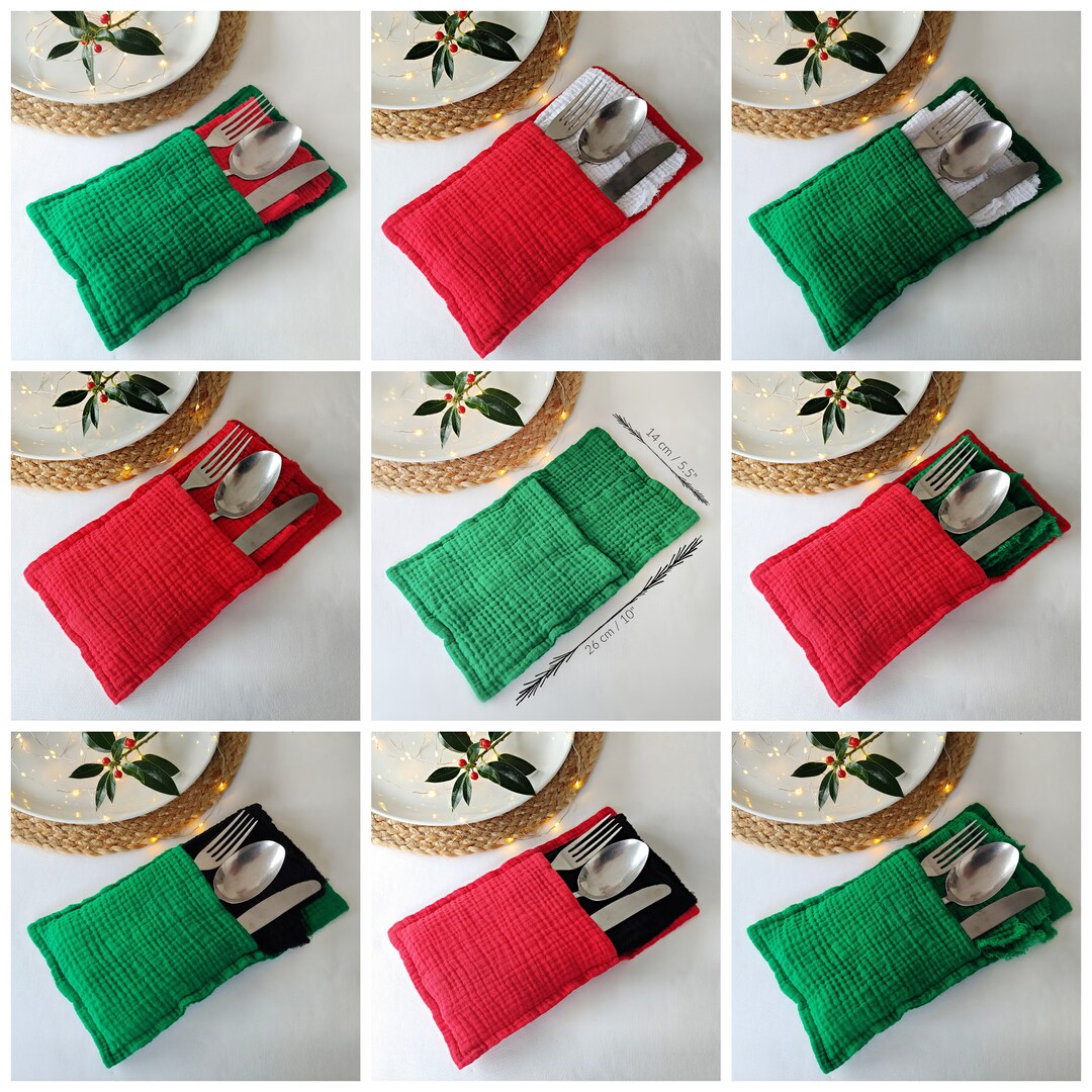 Christmas CUTLERY HOLDERS 8-pack Cloth Cutlery Pocket Luxury Holidays ...