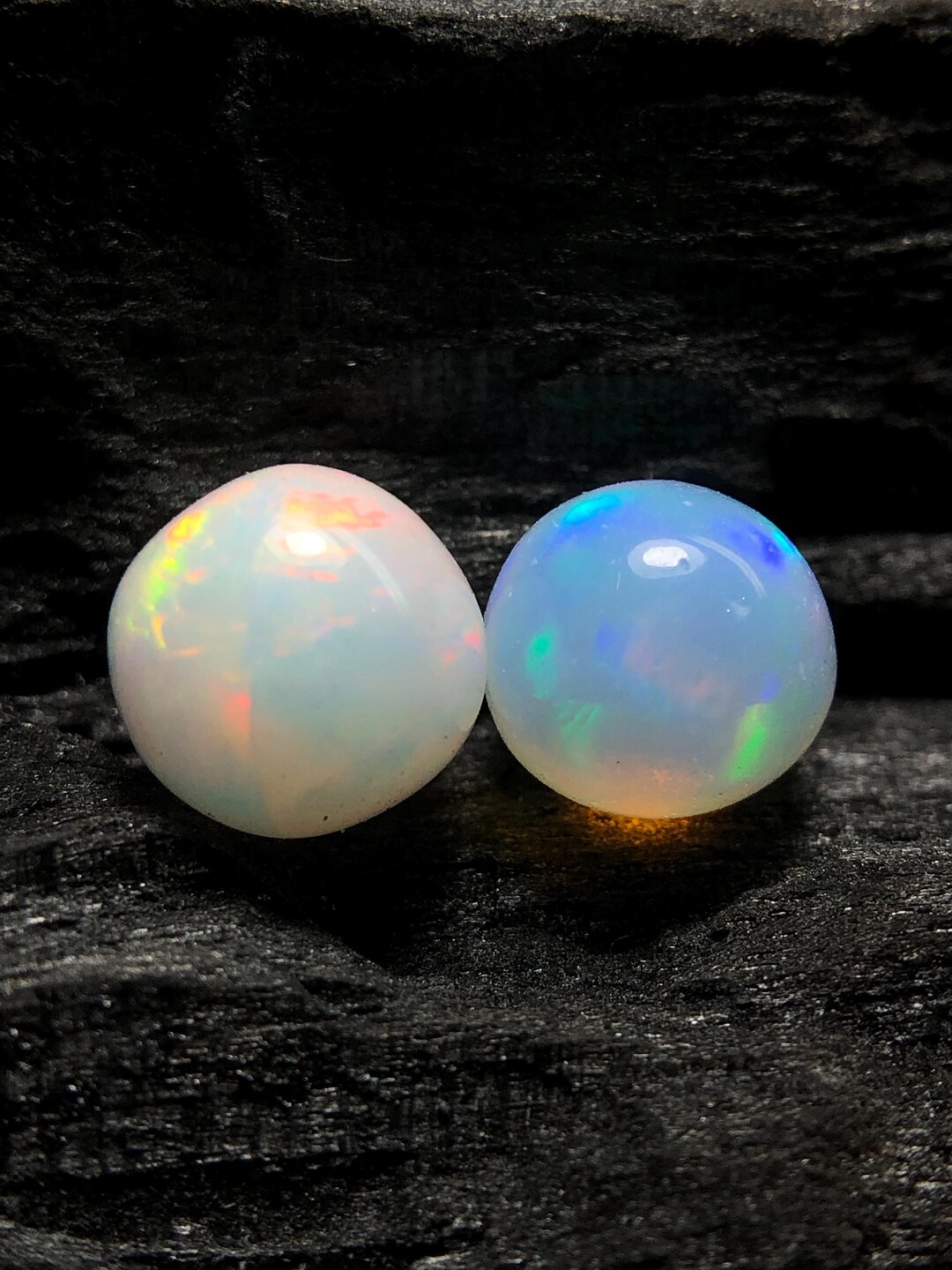 Rainbow Fire Opal Sphere Pair: Natural Blue White Gemstones - Etsy