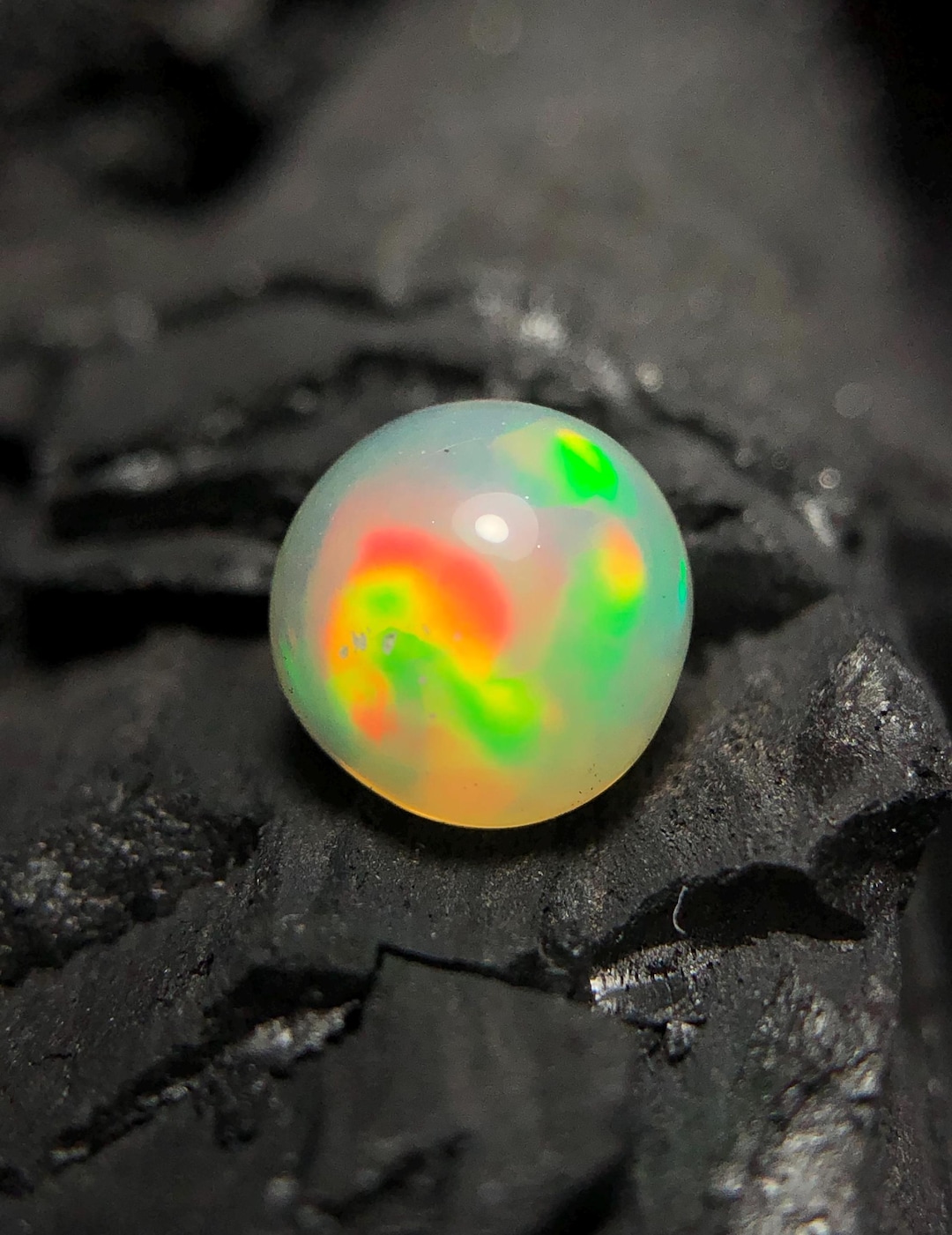 White Color Ethiopian Opal, Cabochon Opal, Opal Gemstone, Rainbow Fire Opal, Sphere Ball Opal ...