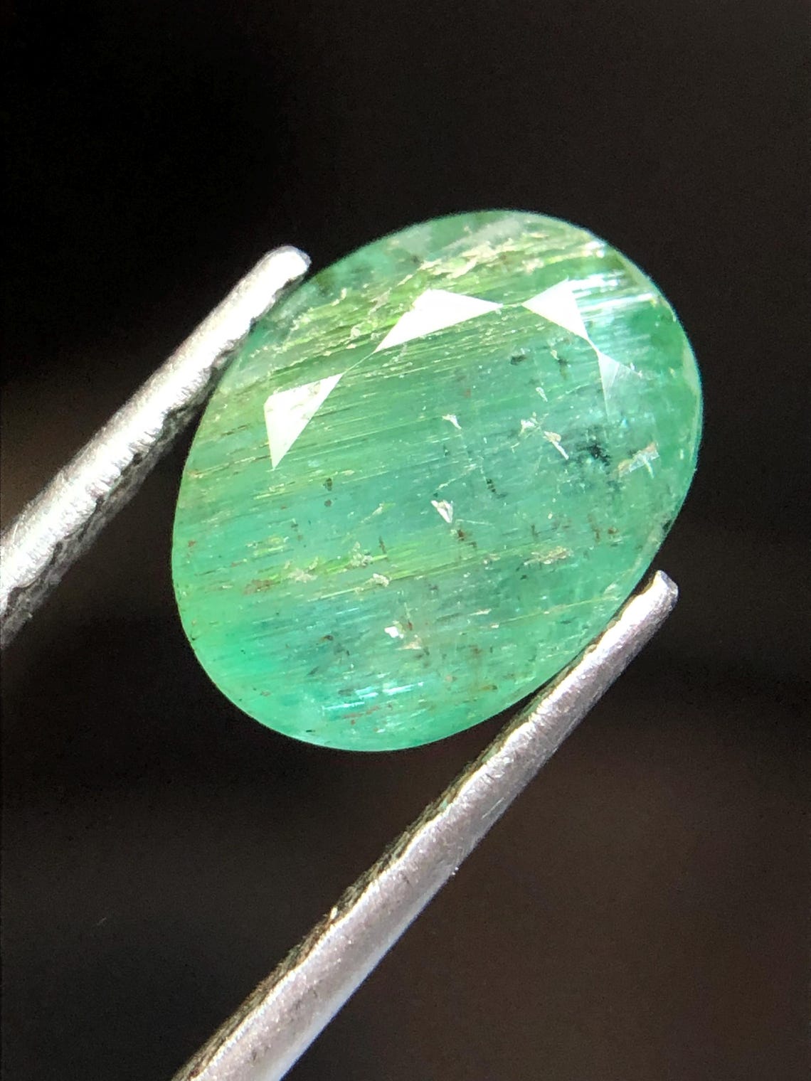 Natural Green Color With White Sunstone Schiller Emerald, Emerald Oval ...