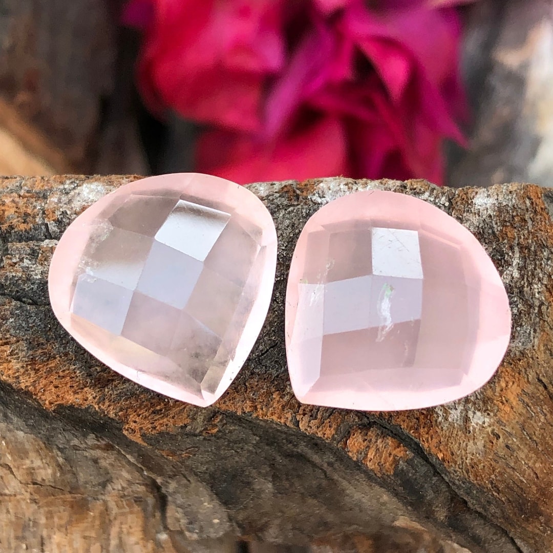 Light Pink Rose Quartz Pair, Heart Shape, January Birthstone, 14.30 ...