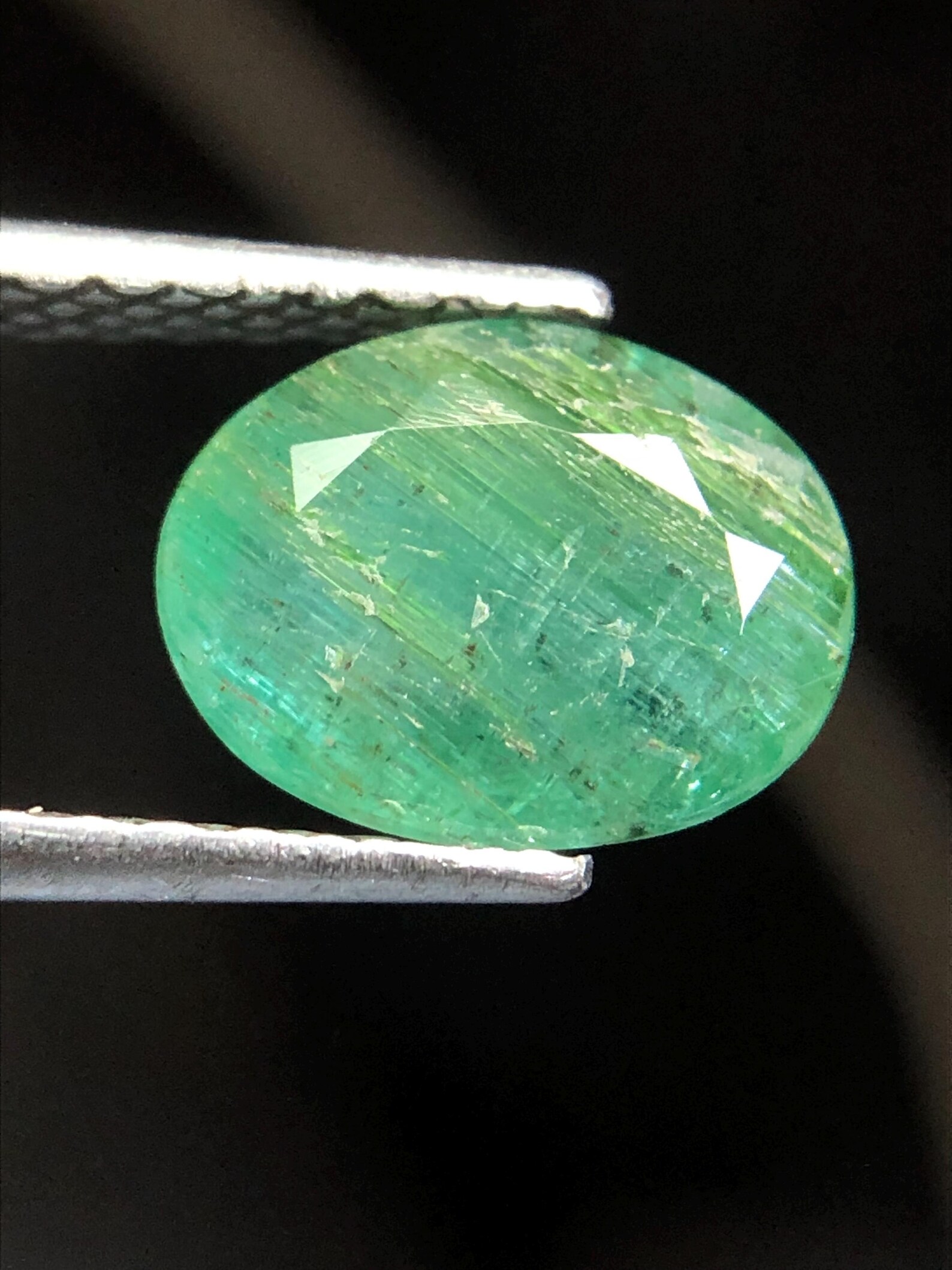 Natural Green Color With White Sunstone Schiller Emerald, Emerald Oval ...