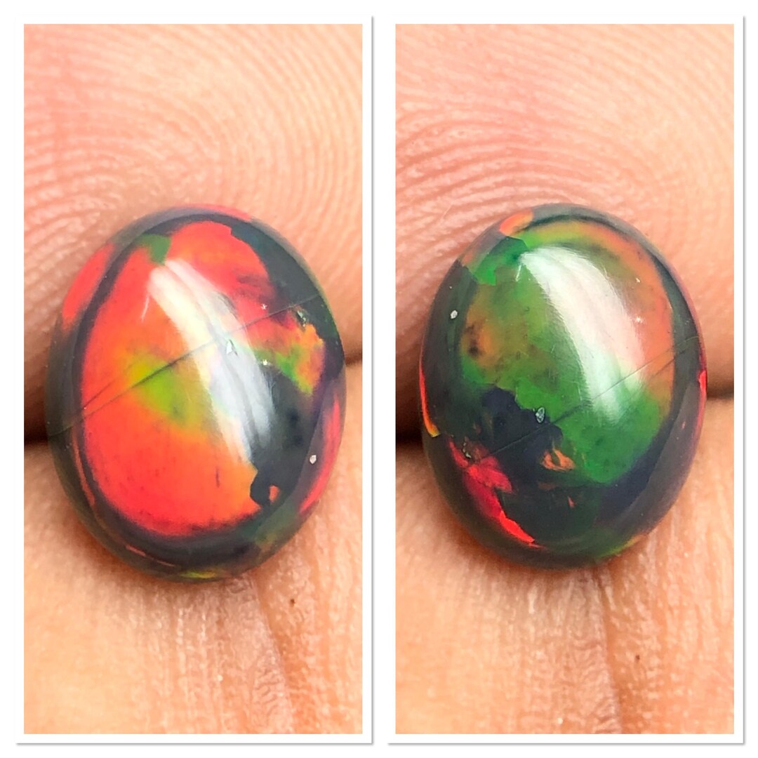 Ethiopian Black Opal With Red, Green, Orange Fire, Welo Opal, 10x8 MM ...