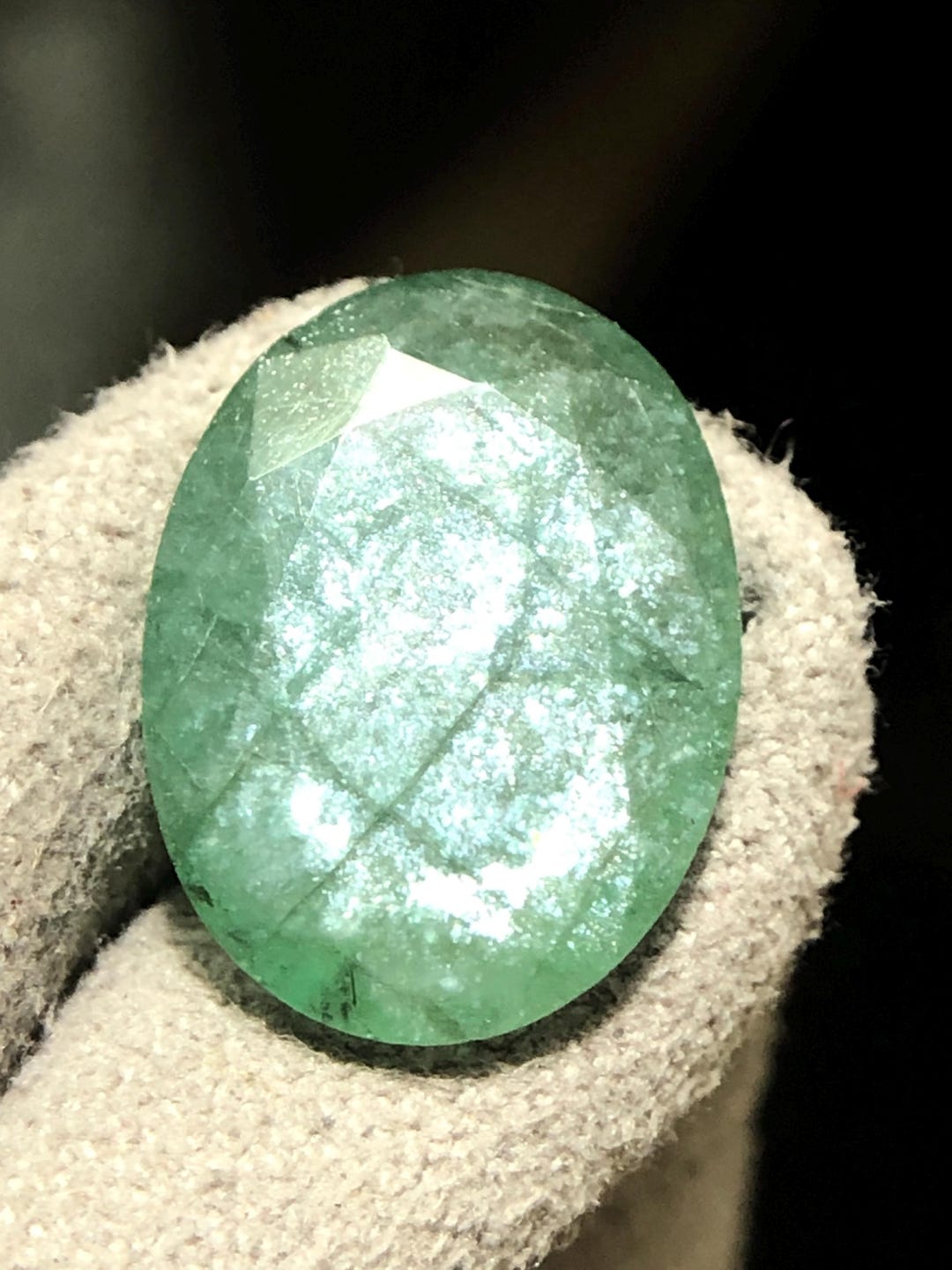 Natural Green Emerald With Silver Sunstone Schiller Loose Oval Cut ...