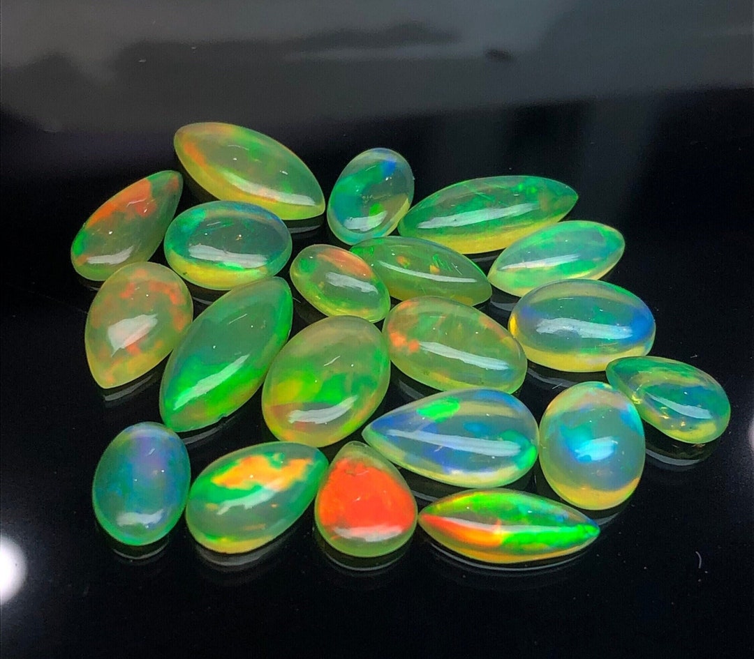 20 Pieces Green Opal Lot, Ethiopian Green Opal, Green Opal Cabochon ...