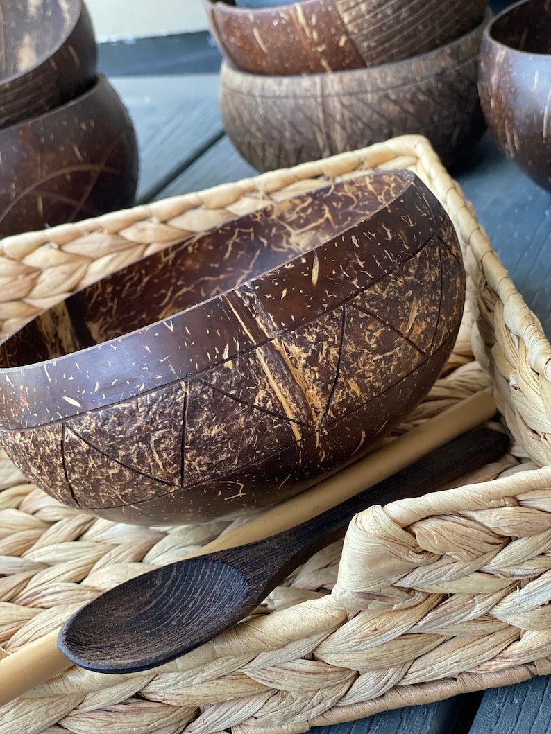 Natural Coconut Shell Bowls W/ FREE 1 Spoon 2 Bamboo Straws | Etsy