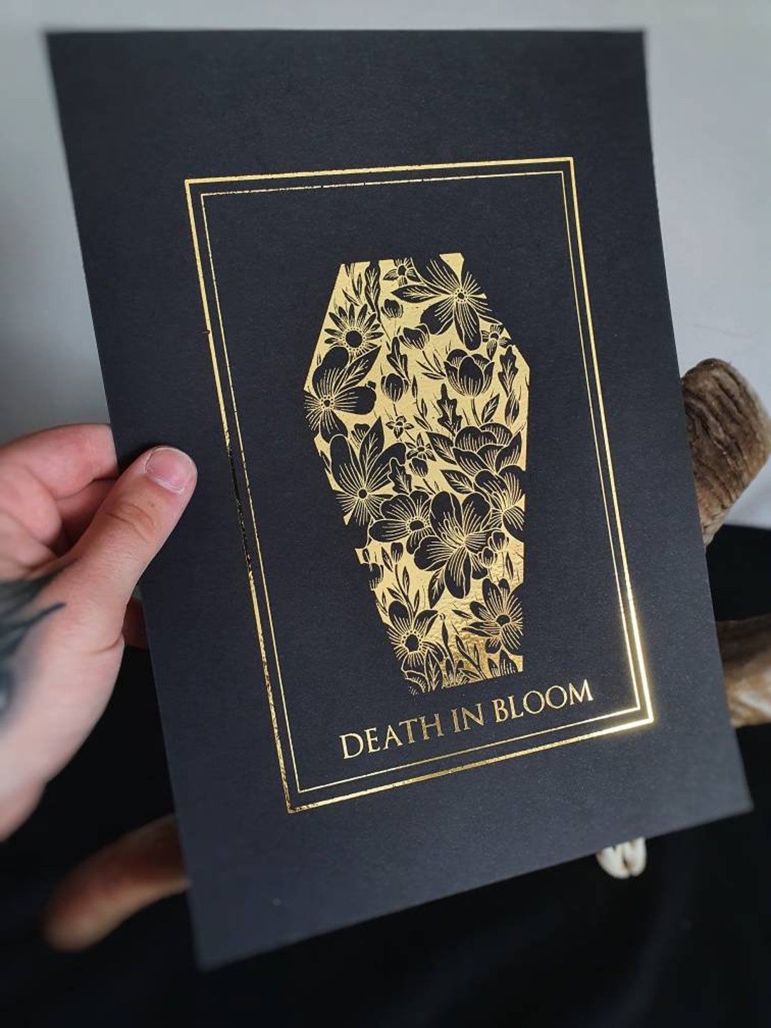 Death in Bloom Black Gold or Silver Foil Print - Etsy UK