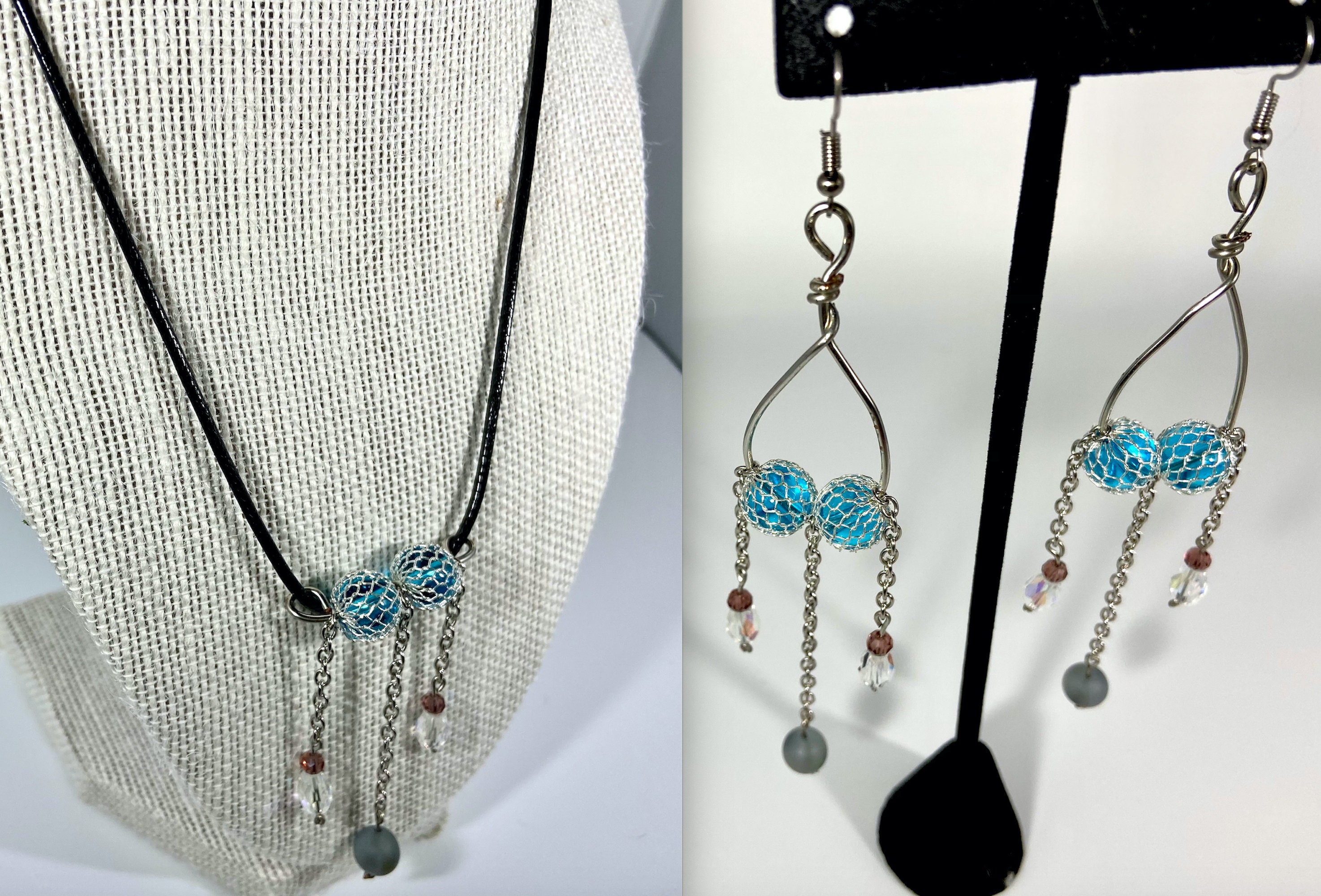 Fishnet Necklace and Earring Set Handmade by Woman Owned - Etsy UK