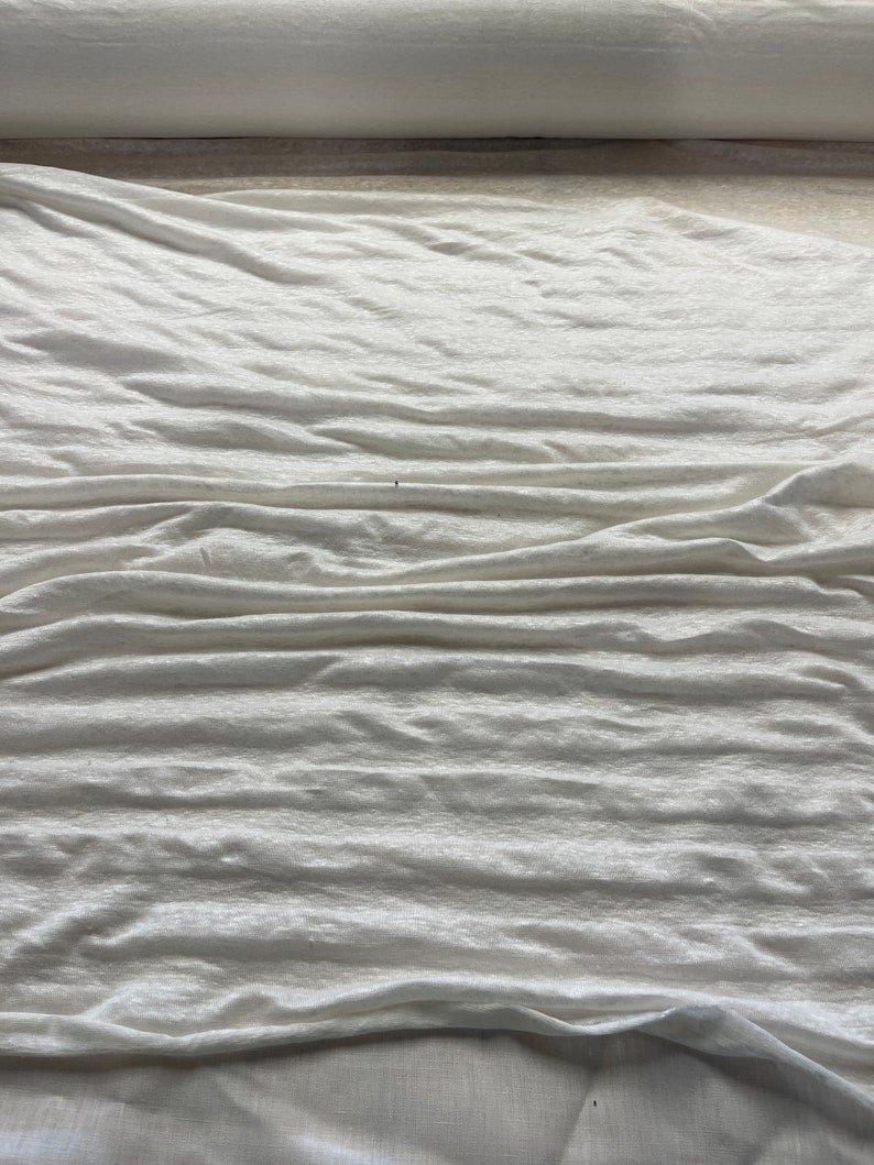 Linen Jersey Fabric by the Yard half a Meter, Pure White, Alternating ...