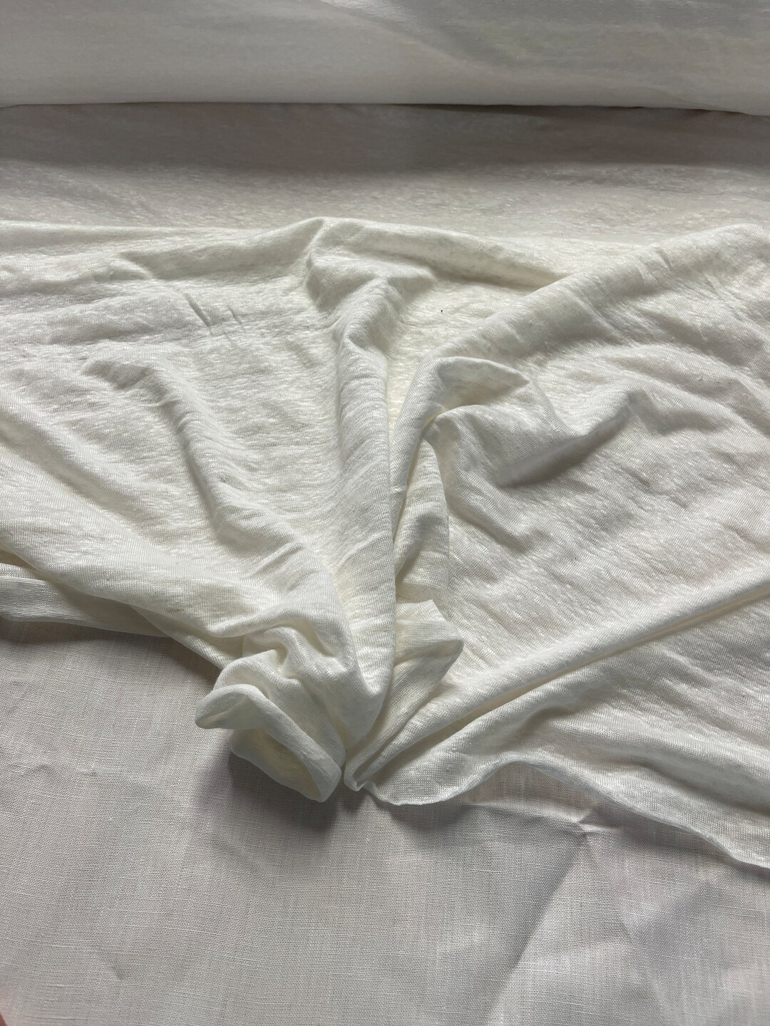 Linen Jersey Fabric by the Yard half a Meter, Pure White, Alternating ...