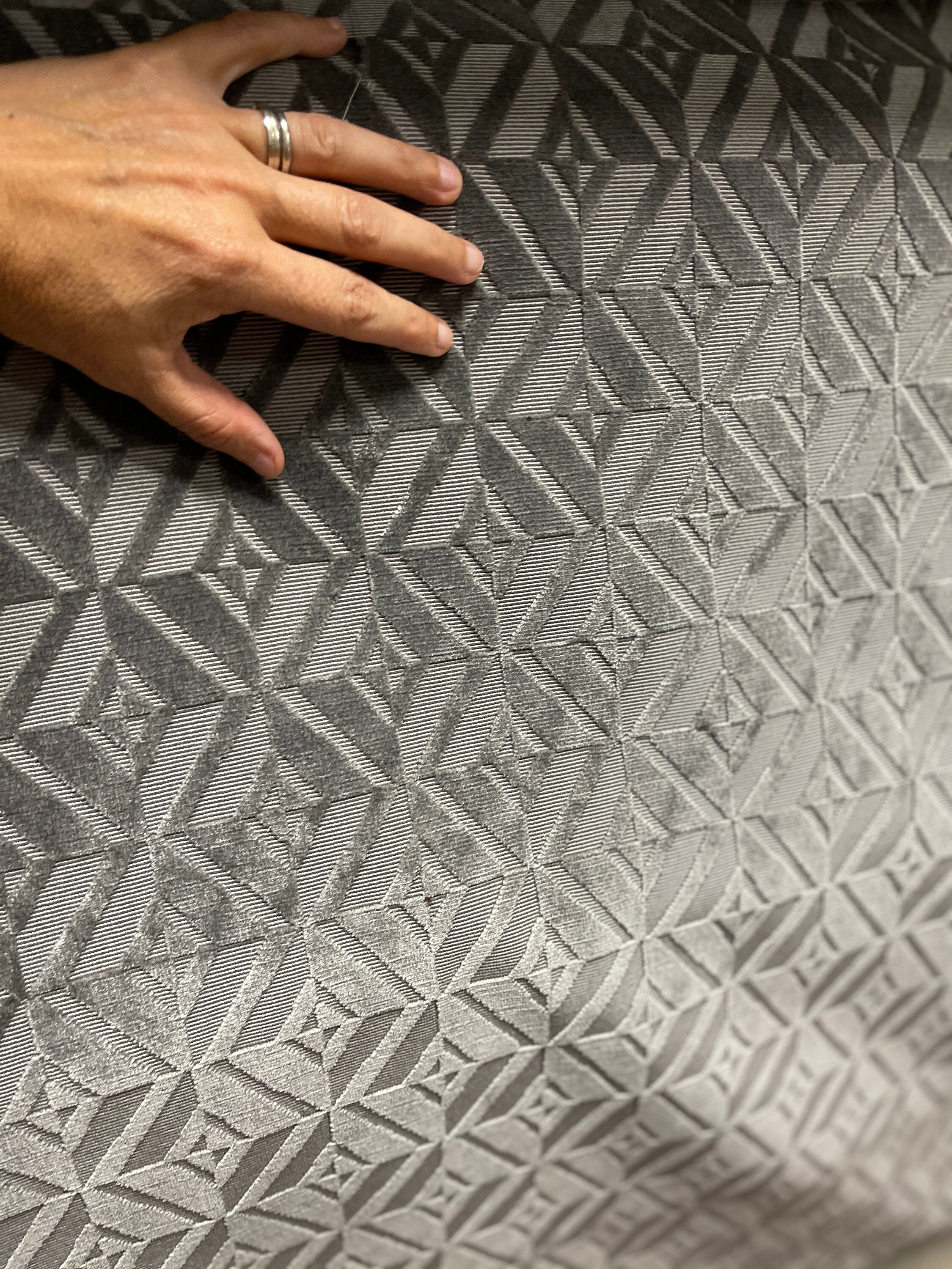 Upholstery Velvet H144 Cm With 3D Effect Grey Geometric Patterns by ...