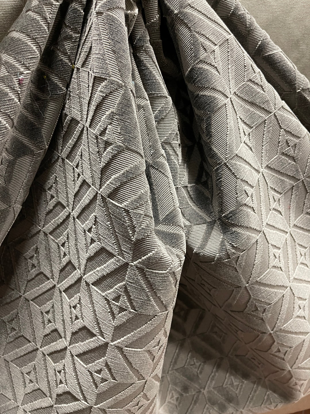 Upholstery Velvet H144 Cm With 3D Effect Grey Geometric Patterns by ...