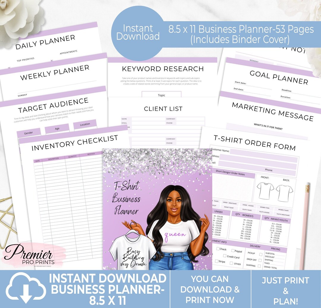 Instant Download Printable T-shirt Business Planner and Cover Tshirt ...