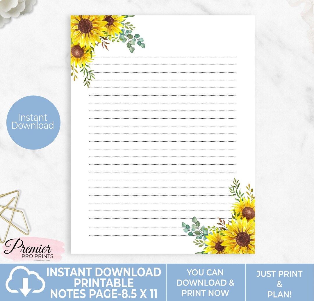 Instant Download Printable Sunflower Planner Notes Page Stationery 8 ...