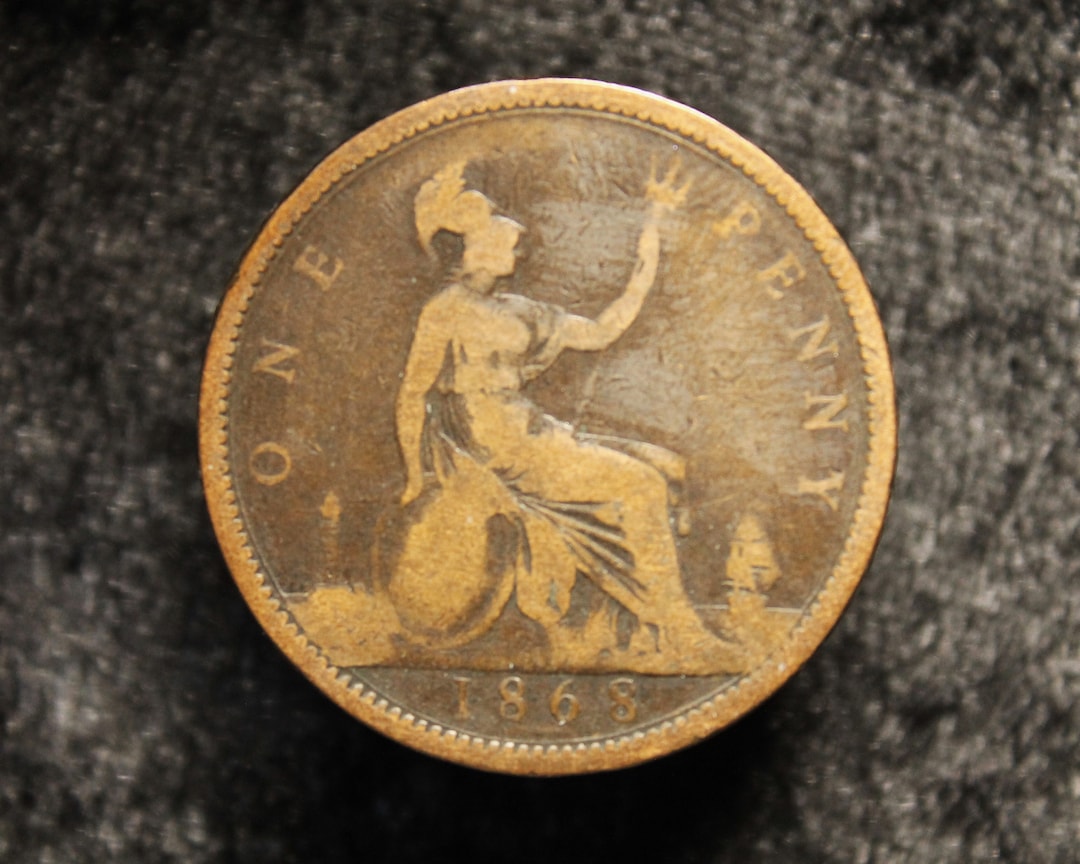 Victoria 1868 One Penny Victorian British Bronze Coin Bun Head Victoria ...