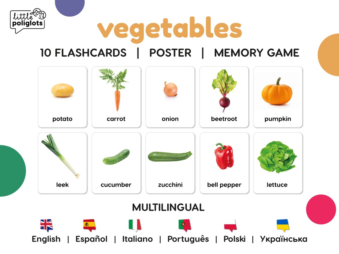VEGETABLES Montessori 3-part Cards Multilingual and With Realistic ...