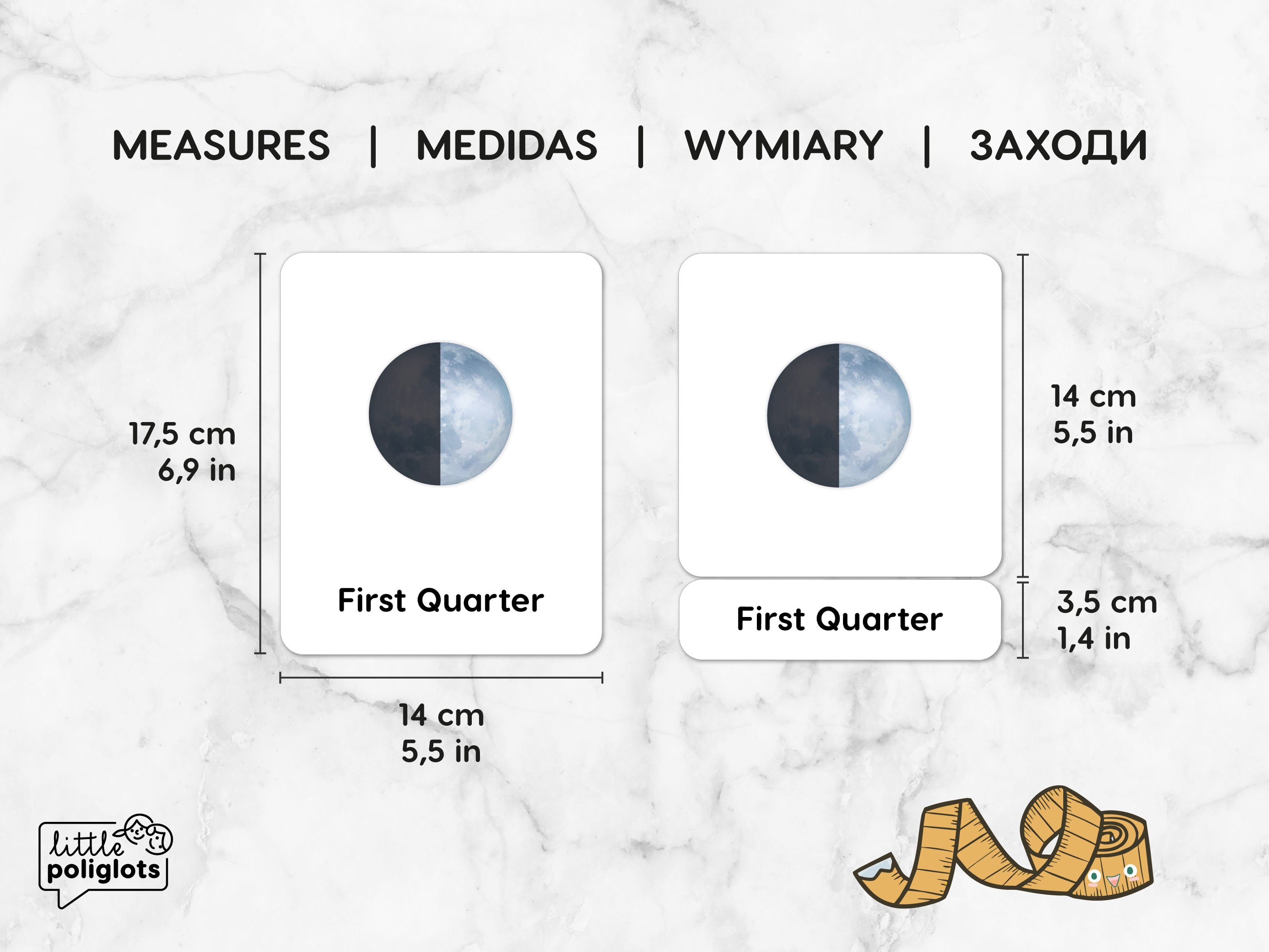 Moon Phases Montessori 3-part Cards: Multilingual Flash Cards With ...