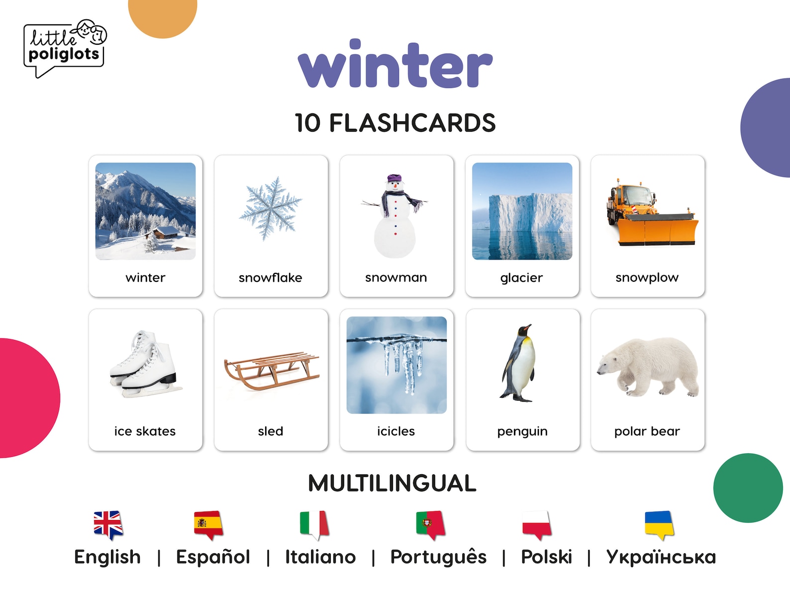 WINTER Montessori 3-part Cards Multilingual and With Realistic Photos ...