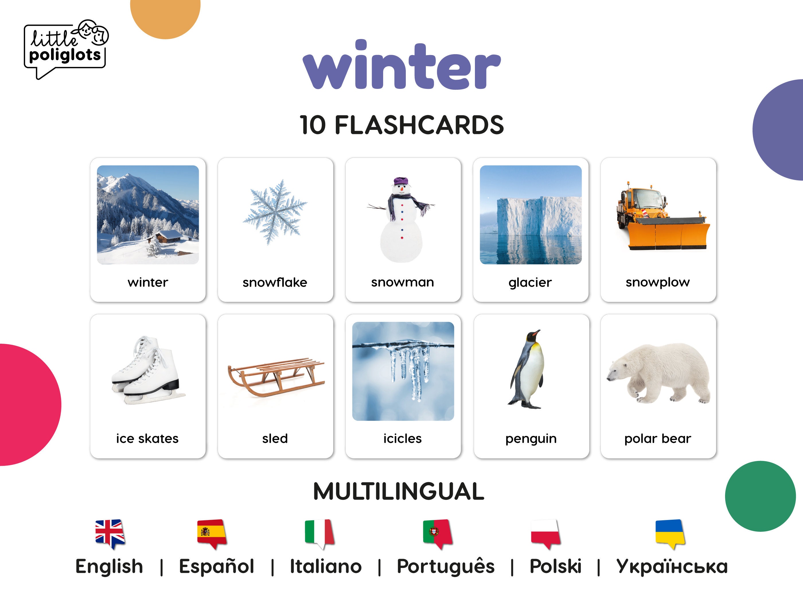 WINTER Montessori 3-part Cards Multilingual and With Realistic Photos ...