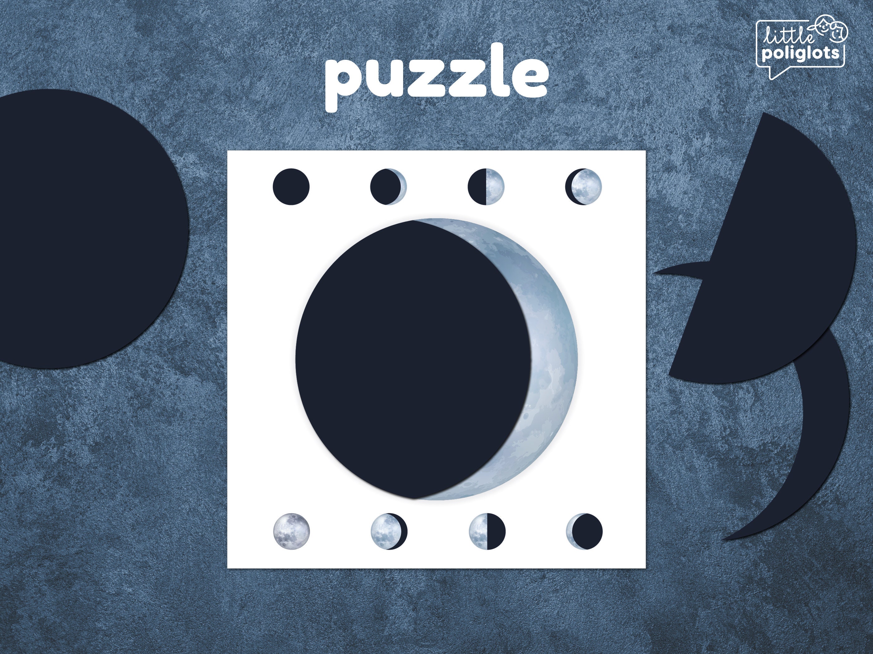 Moon Phases Montessori 3-part Cards: Multilingual Flash Cards With ...