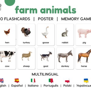 FARM ANIMALS Montessori 3-part Cards Multilingual and With - Etsy