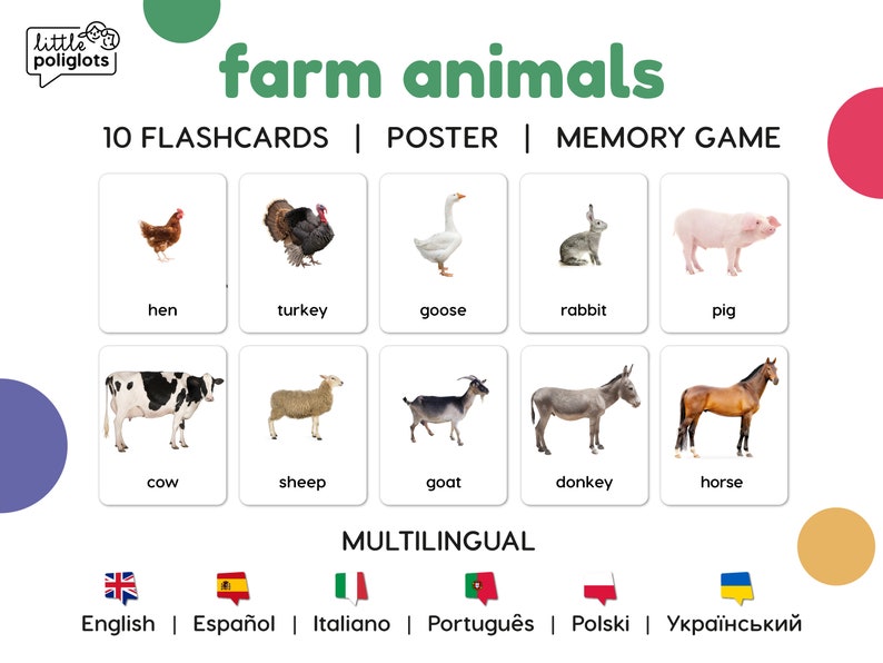 FARM ANIMALS Montessori 3-part Cards Multilingual and With - Etsy