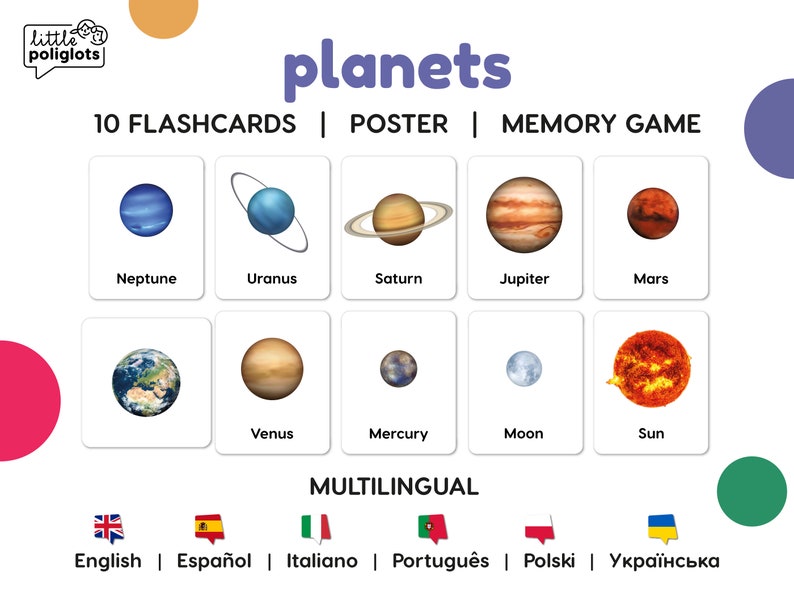 SOLAR SYSTEM Montessori 3-part Cards: Multilingual Flash Cards With ...