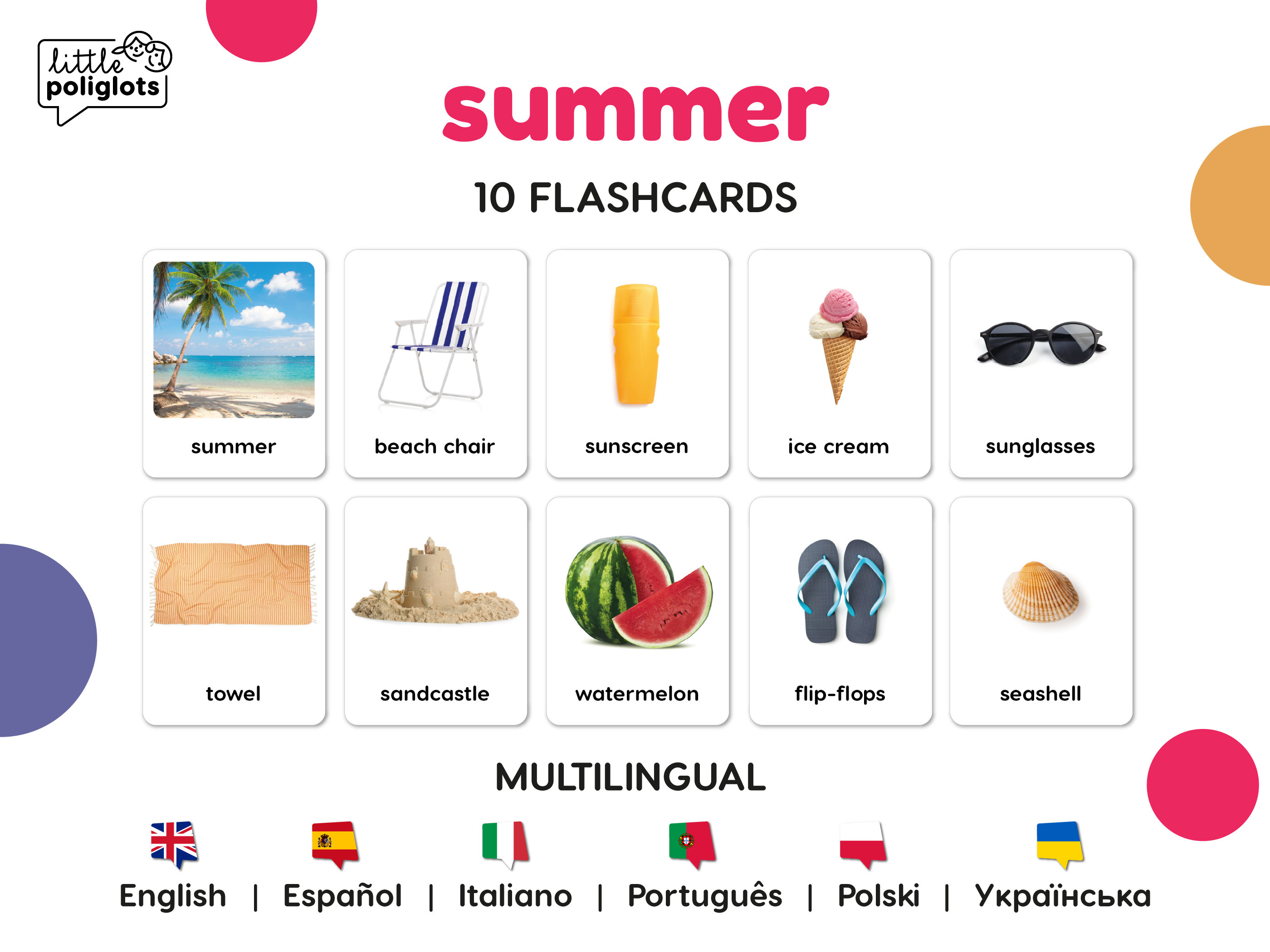 SUMMER Montessori 3-part Cards Multilingual and With Realistic Photos ...