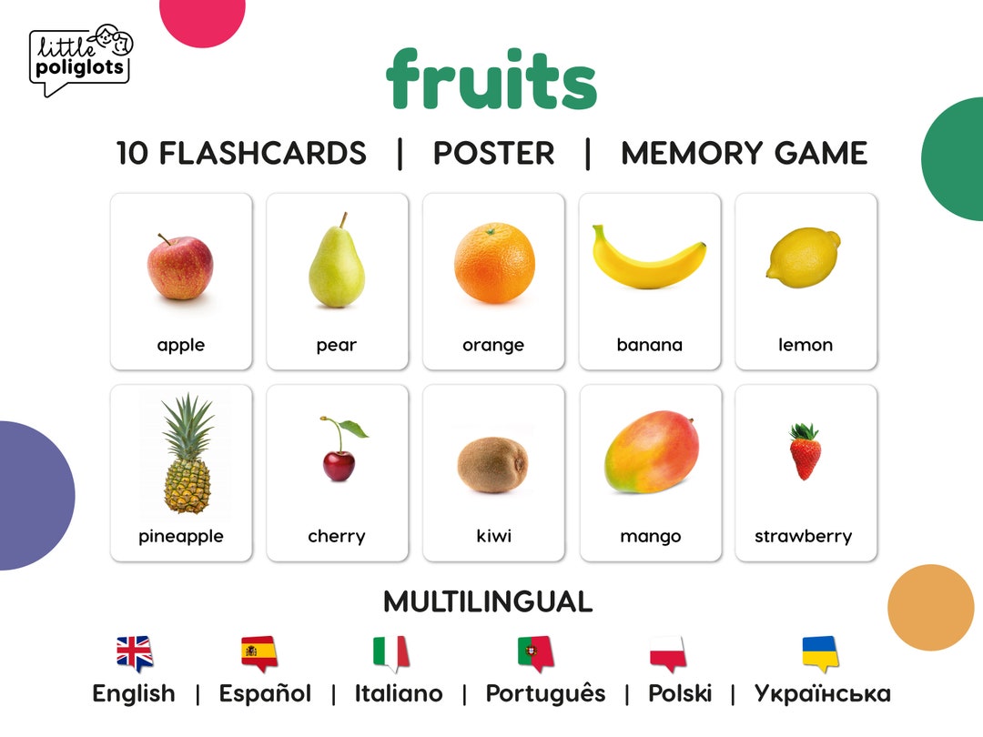 FRUITS Montessori 3-part Cards Multilingual and With Realistic Photos ...