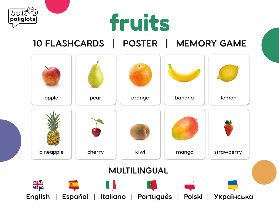 FRUITS Montessori 3-part Cards Multilingual and With Realistic Photos ...