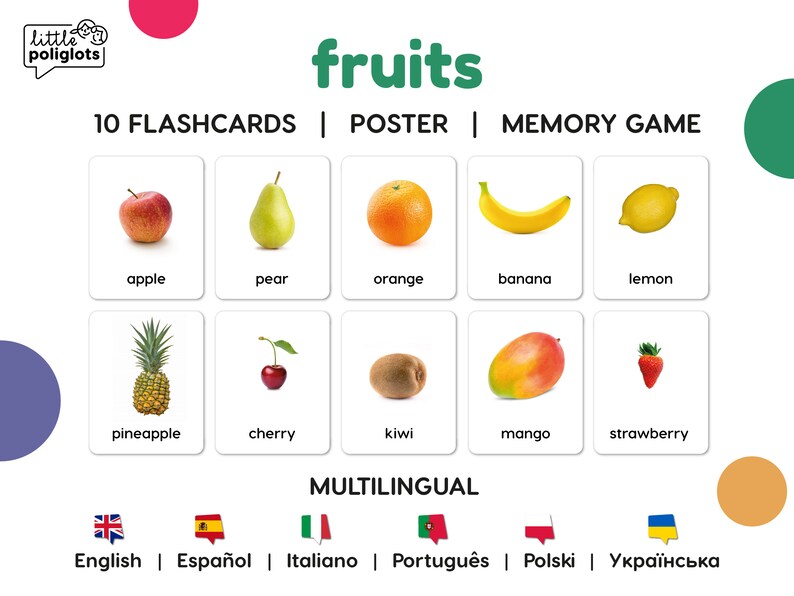 FRUITS Montessori 3-part Cards Multilingual and With Realistic Photos ...