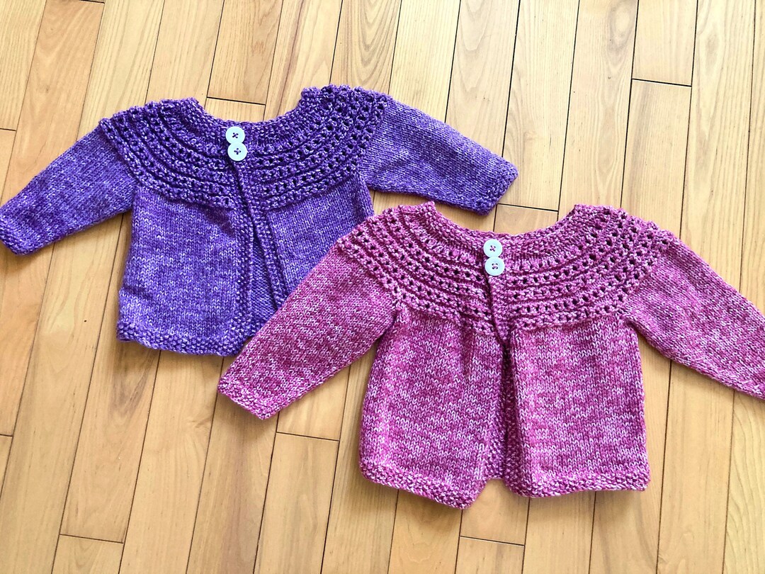 Girls Hand Knit Easter Sweater Cardigan Pink and Purple Size 3 and Size ...