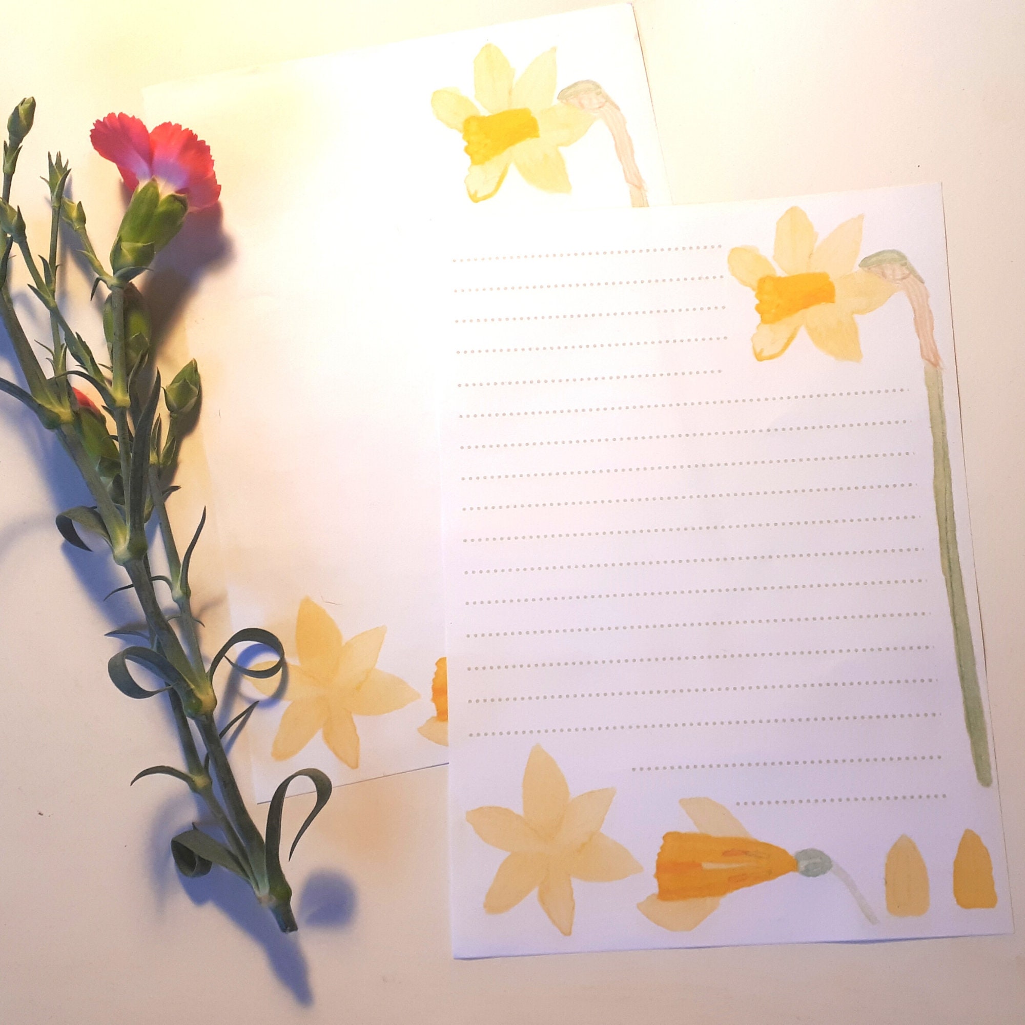 Watercolour Daffodil Letter Writing Set, Floral Printable Letter Paper ...