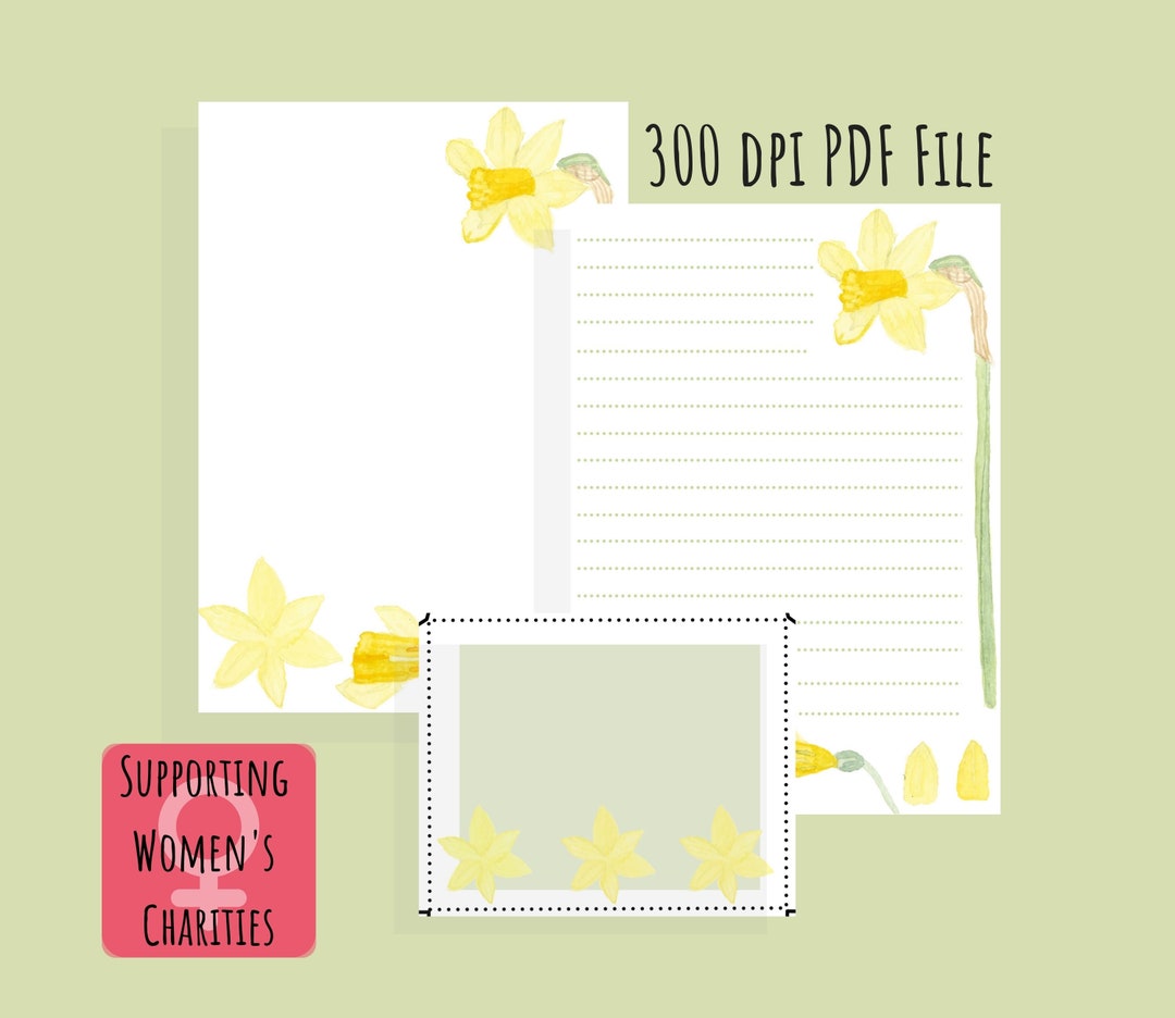 Watercolour Daffodil Letter Writing Set, Floral Printable Letter Paper ...
