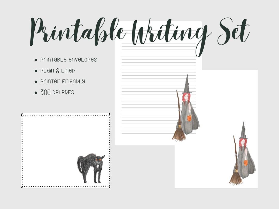 Halloween Writing Paper Set, Witch Stationery and Envelope, Printable ...