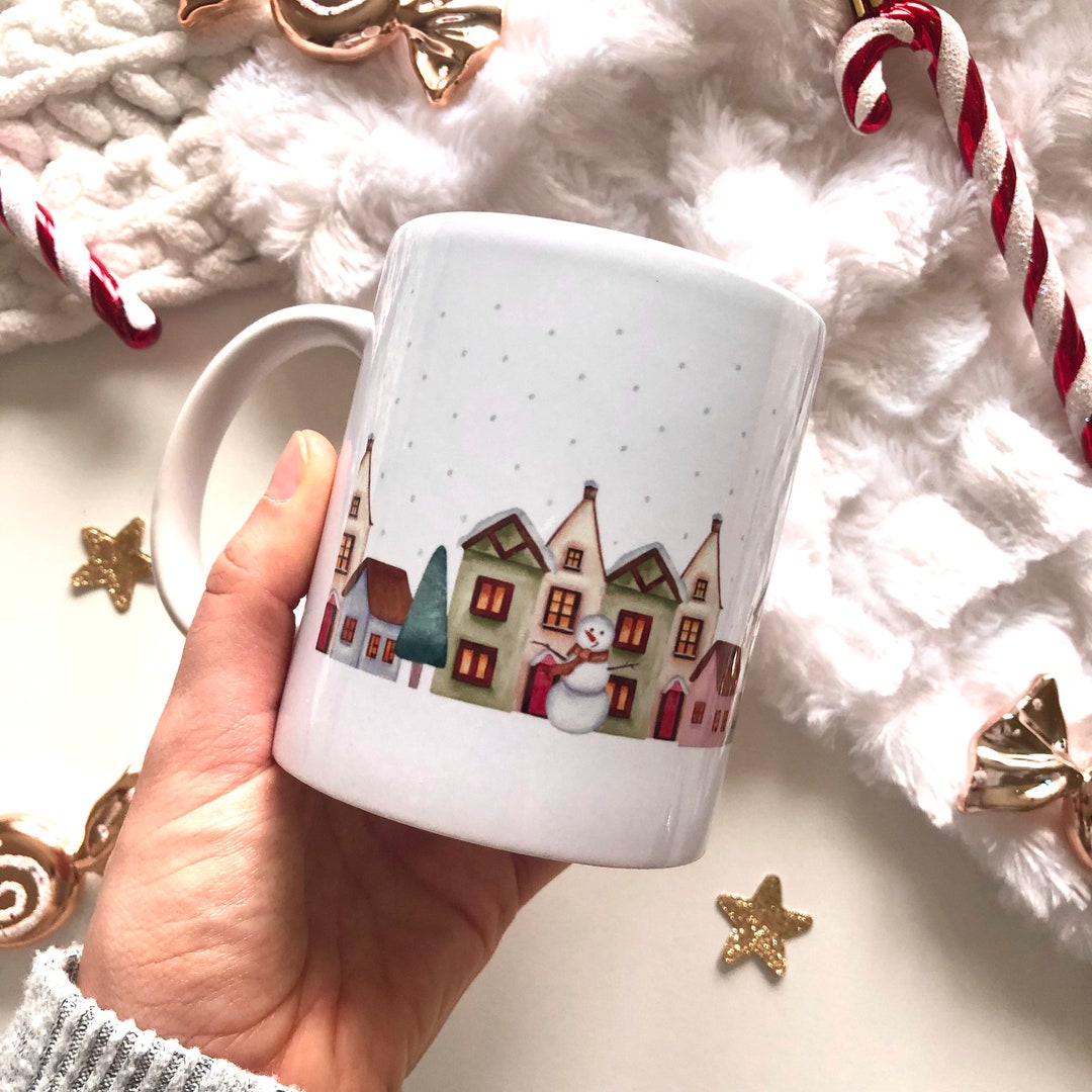 Christmas Mug Christmas Village, Watercolor, Teacup Advent, Coffee Cup ...