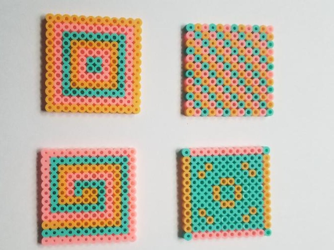 Perler Bead Multi Colored Square Coasters Set of 4 - Etsy
