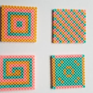 Perler Bead Multi Colored Square Coasters Set of 4 - Etsy