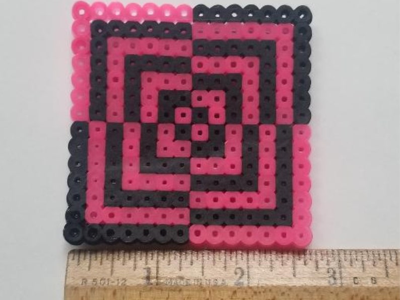 Perler Bead Pink & Black Patterened Square Magnet - Etsy