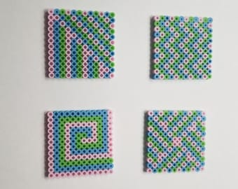 Perler Bead Multi Colored Square Coasters Set of 4 - Etsy