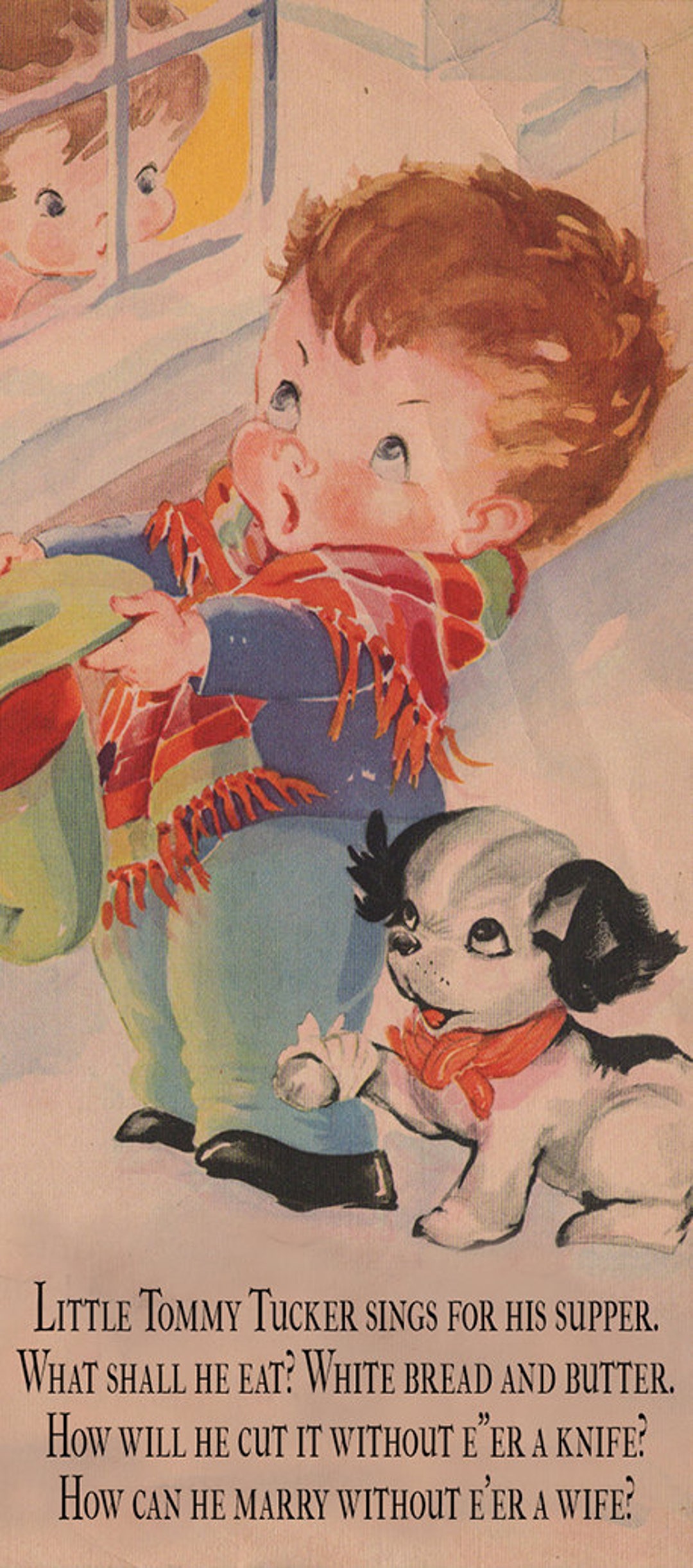 Little Tommy Tucker Vintage kinderliedje rijm Illustratie bladwijzer ...